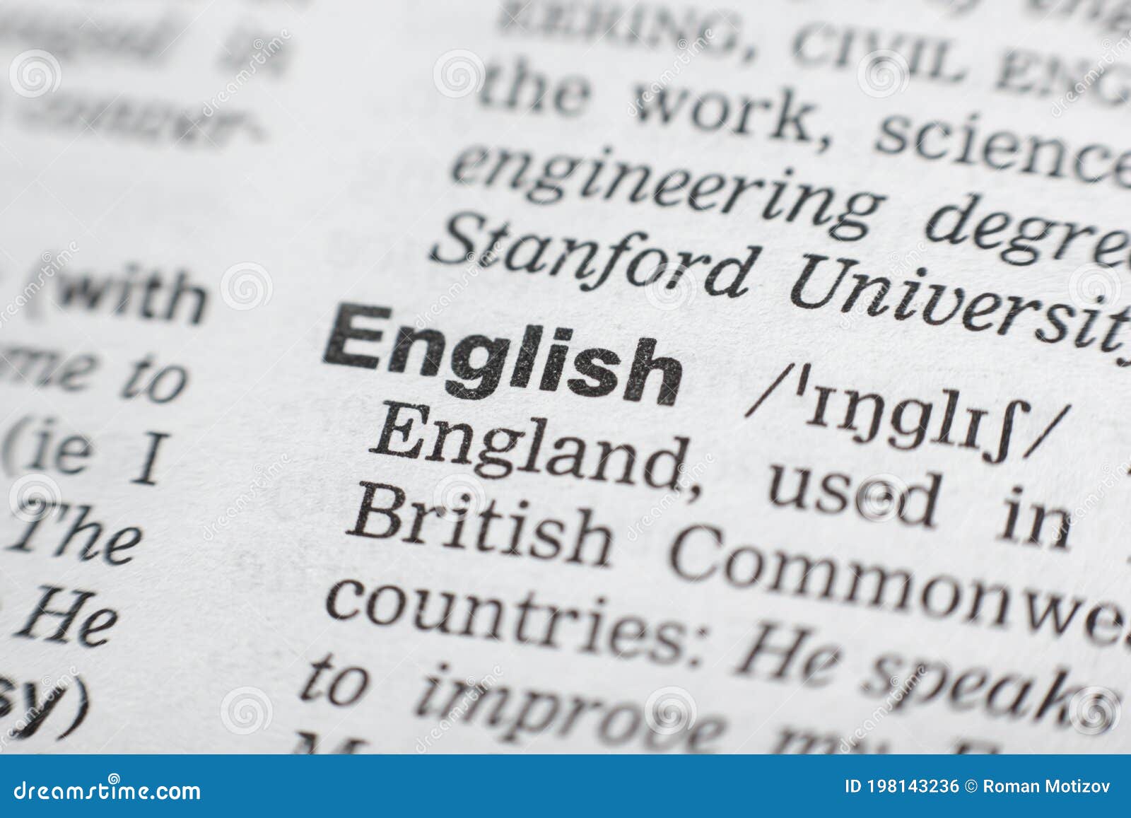 Dictionary Definition of the Word English. Close-up Shot. Stock Photo ...