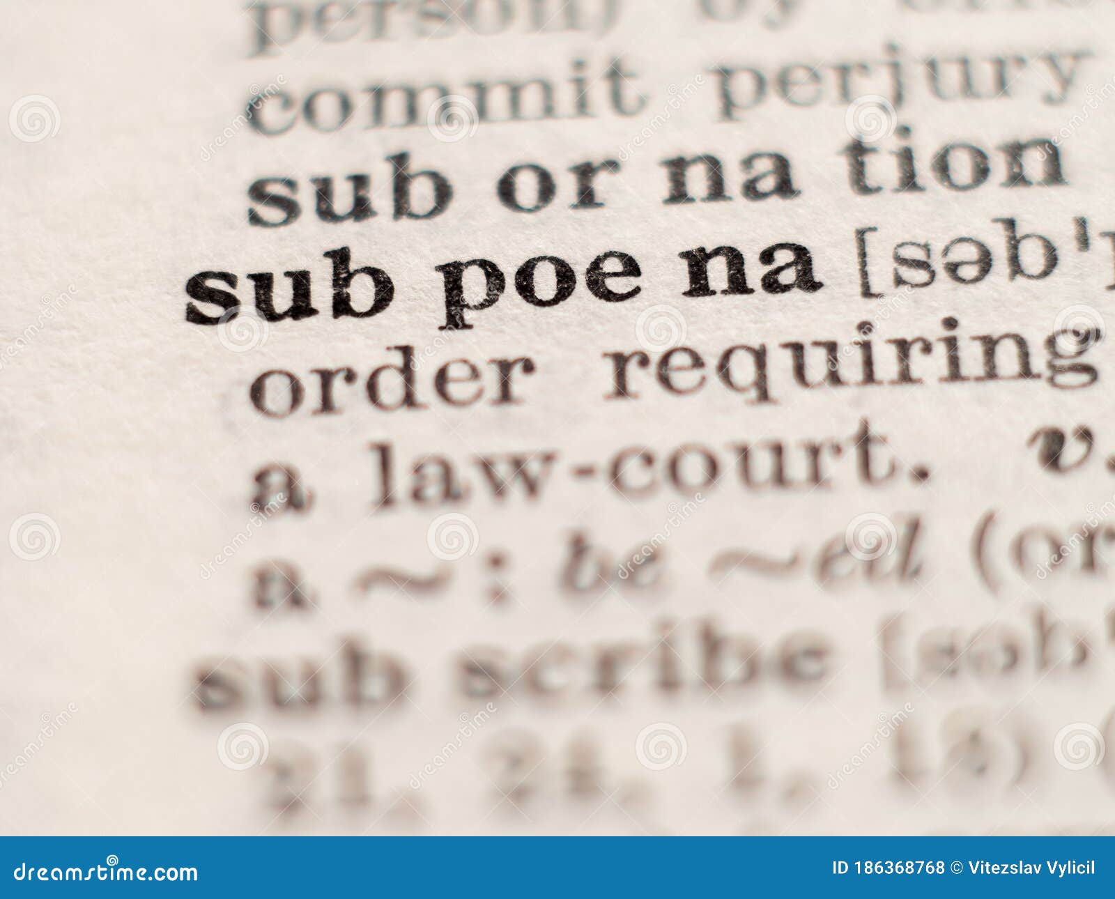 Dictionary Definition of Word Subpoena Stock Photo - Image of ...