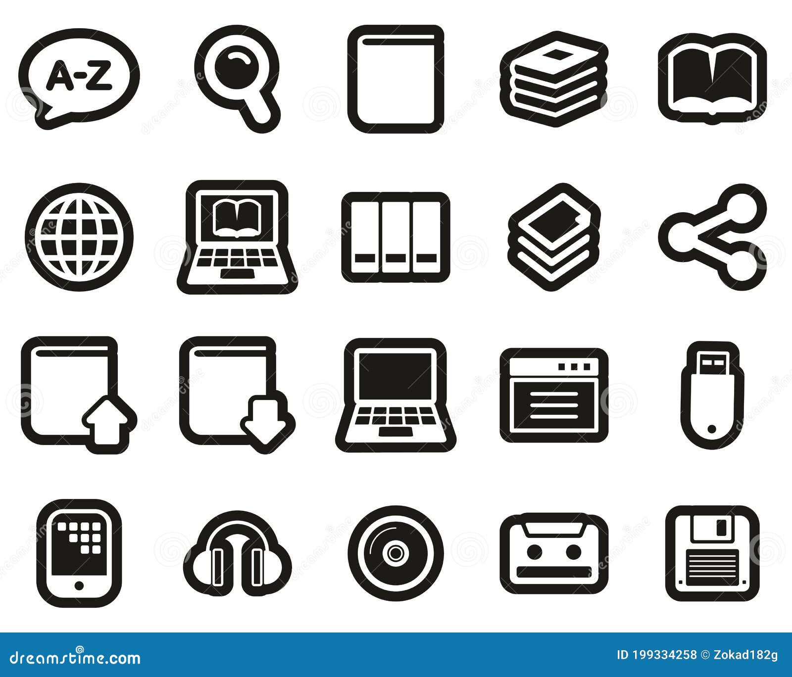 Dictionary or Glossary Icons White on White Sticker Set Big Stock ...
