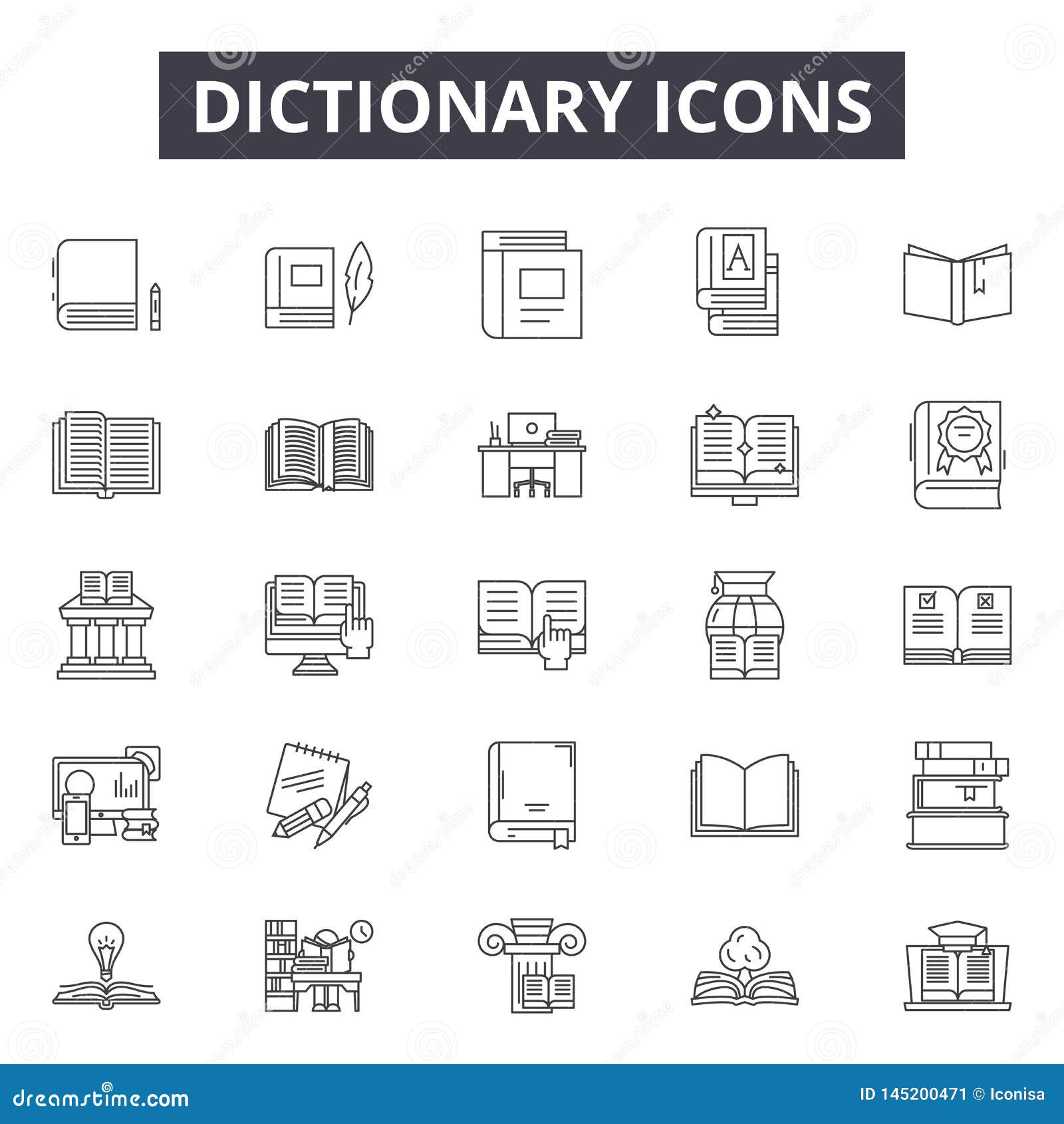 Dictionary Line Icons, Signs, Vector Set, Outline Illustration Concept ...