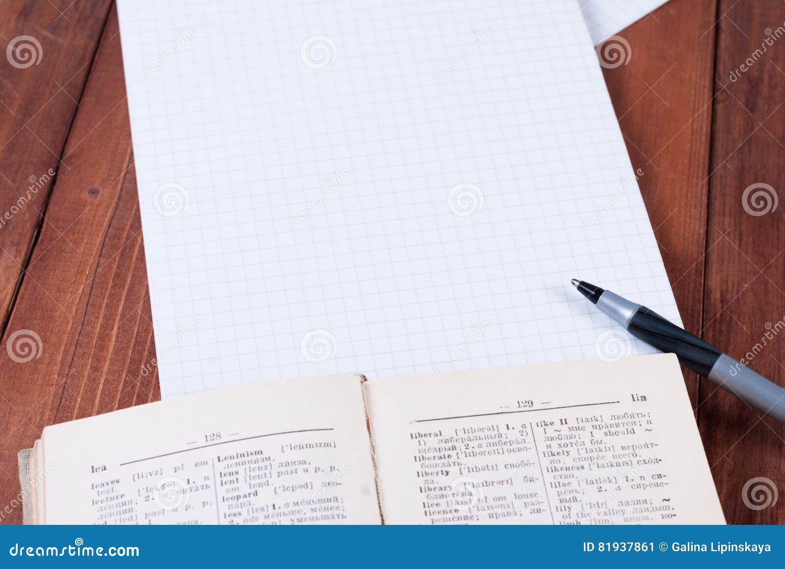 The Dictionary, Notebook and Pen on a Wooden Surface Stock Image ...
