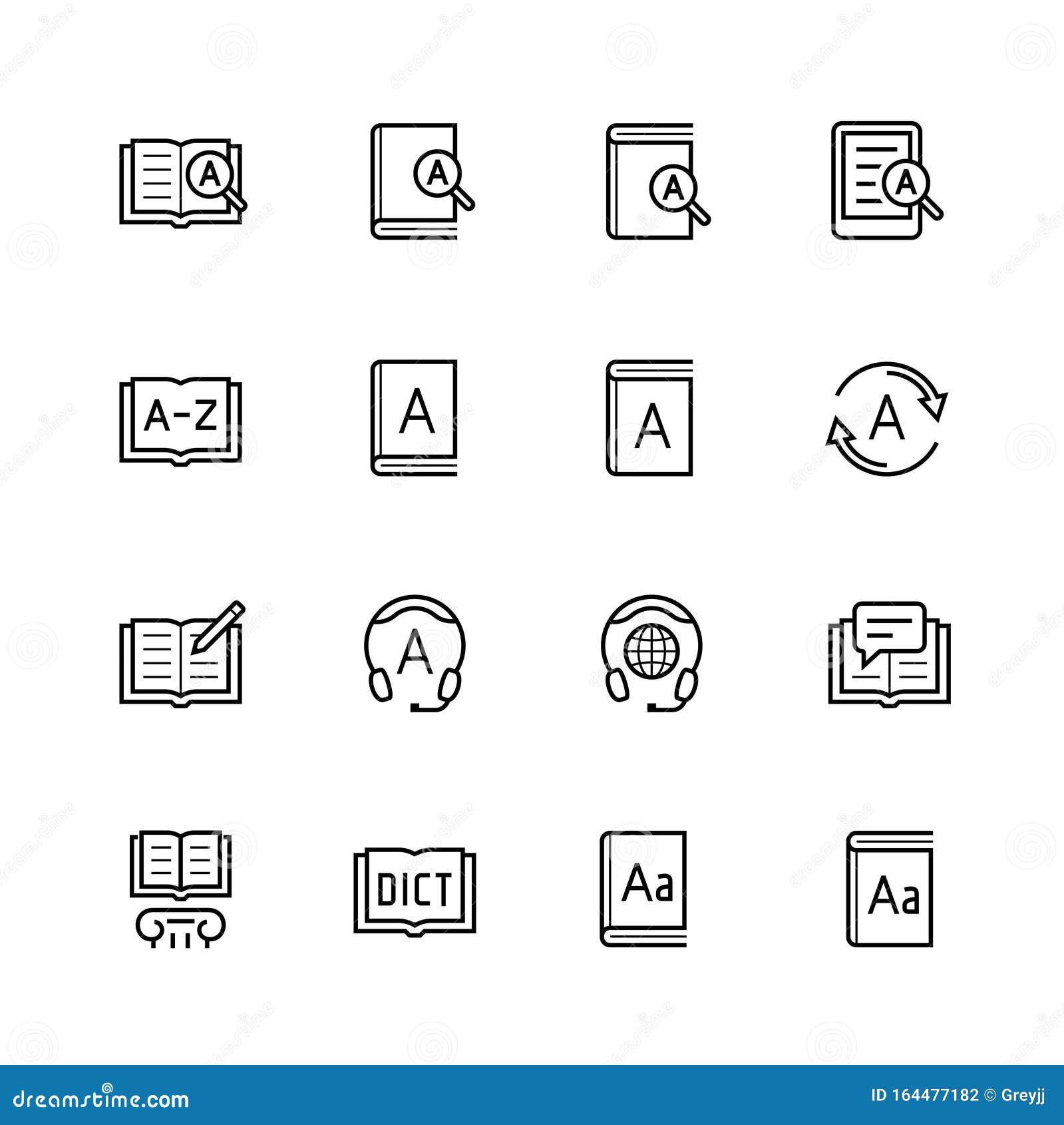 Dictionary, Vocabulary Book Icons in Thin Line Style Stock Vector ...