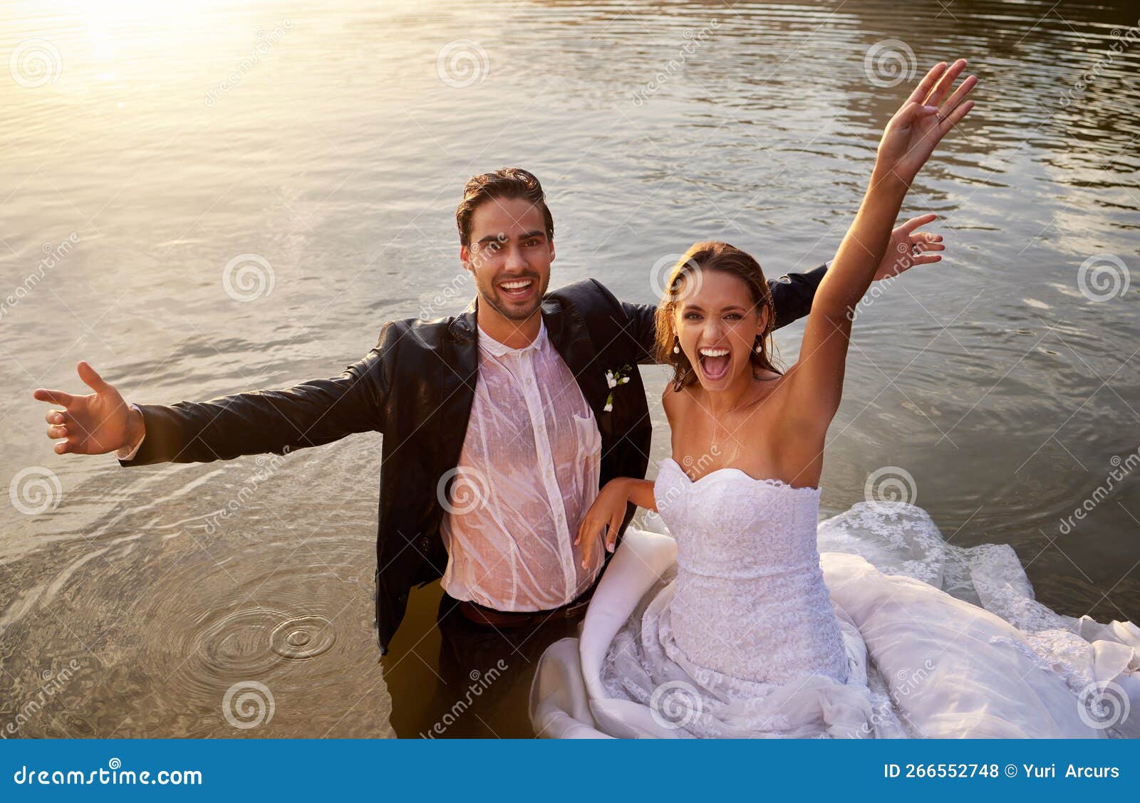 We Did it we Got Married. an Affectionate Bride and Groom Outside on ...