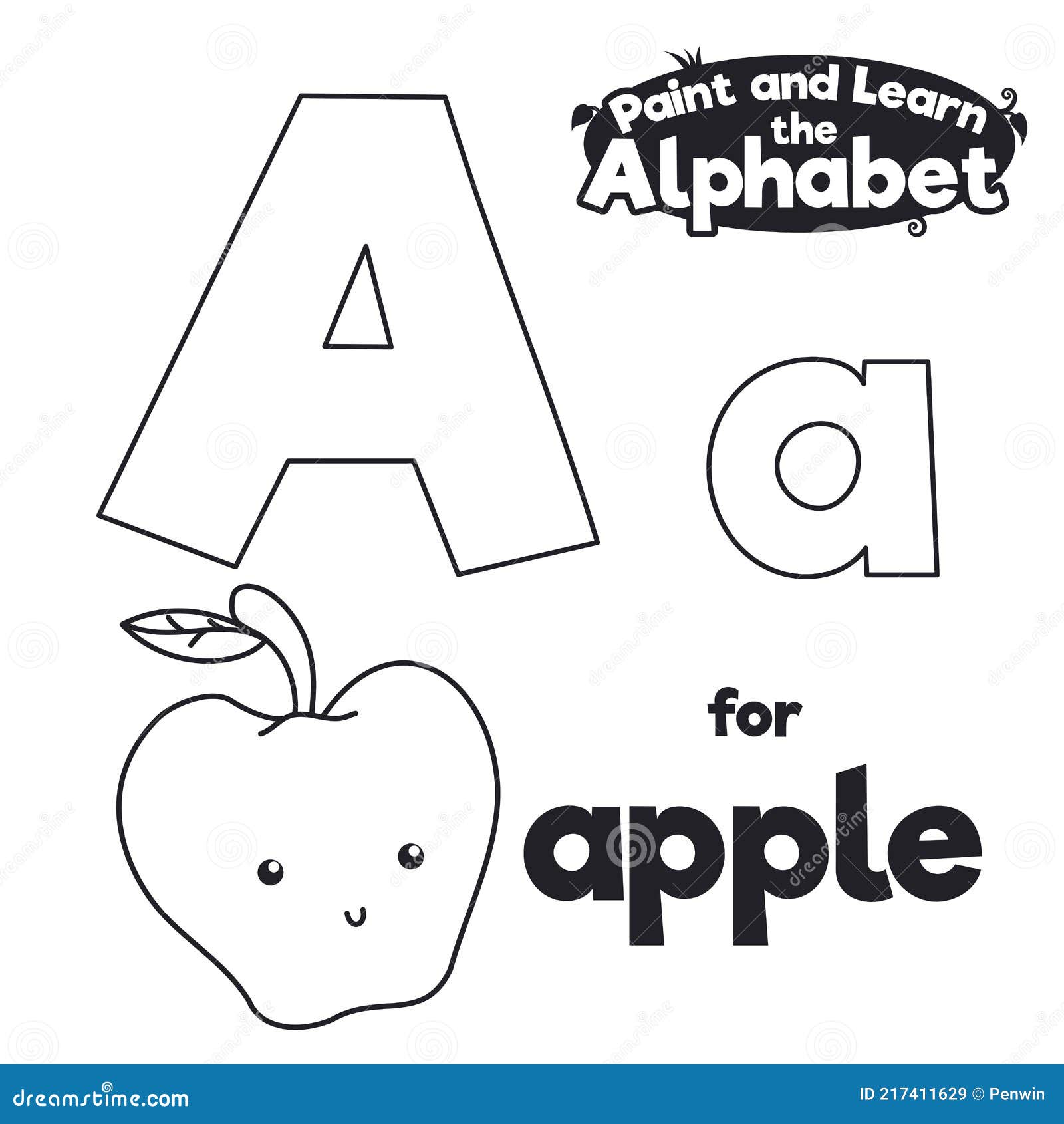 Didactic Alphabet To Color it, with Letter a and Apple, Vector ...