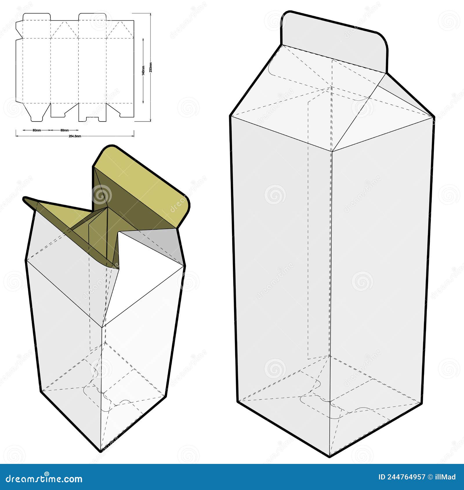 Die cut pattern for carton stock vector. Illustration of drawn - 244764957