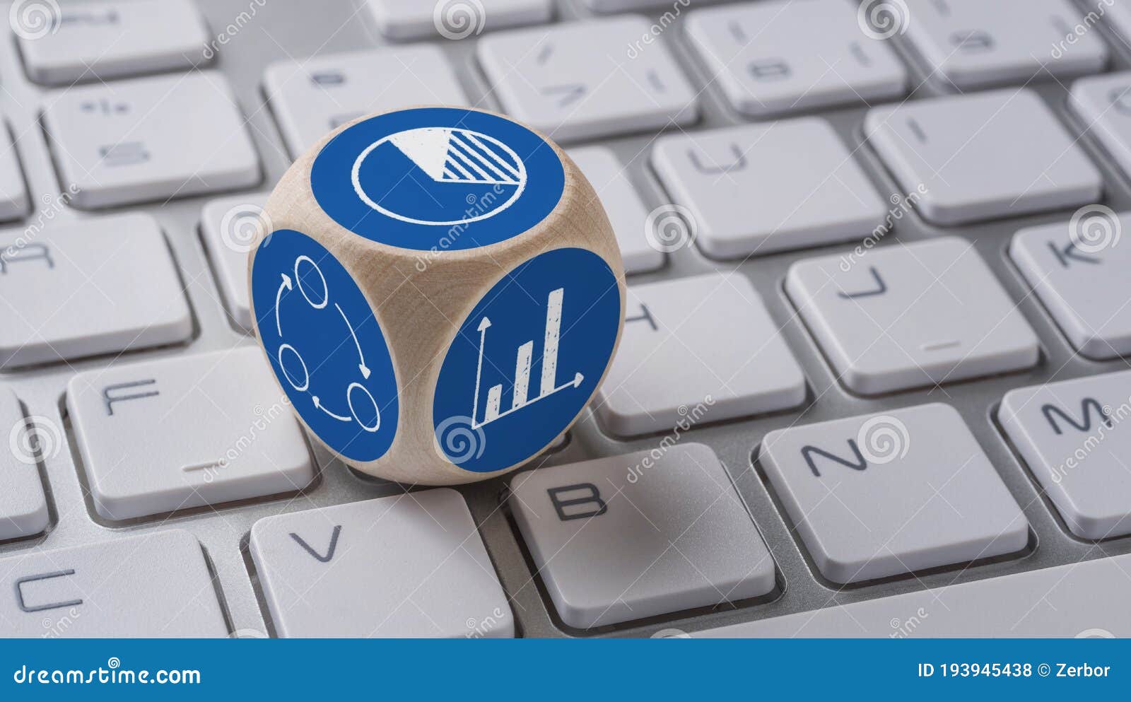 A Die with Icons on a Keyboard - Statistics Stock Photo - Image of ...