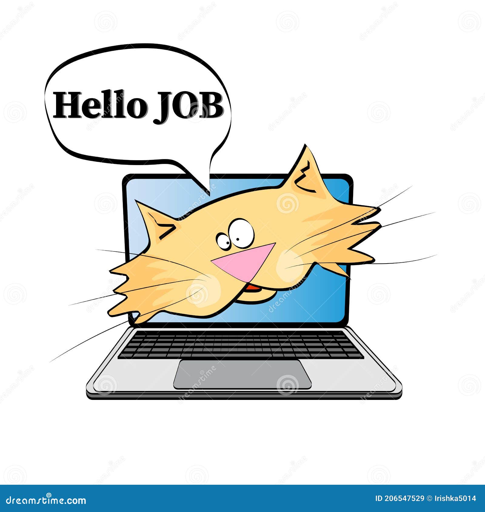 Die Katze Ist Bei Der Arbeit Im Computer. Vektor Abbildung ...