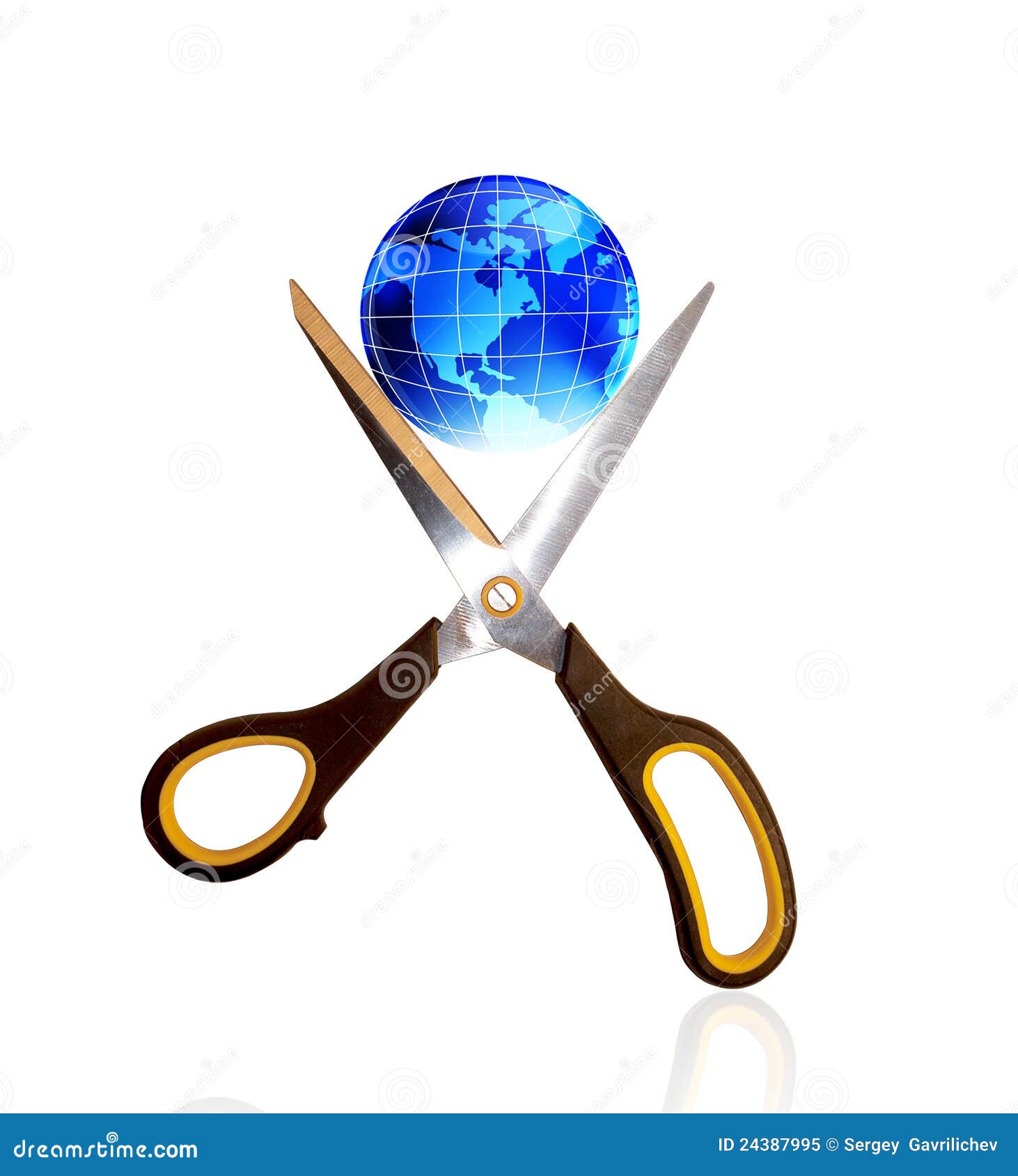 Die Scheren Getrennt Und Blaue Kugel Stockbild - Bild von büro, scharf ...