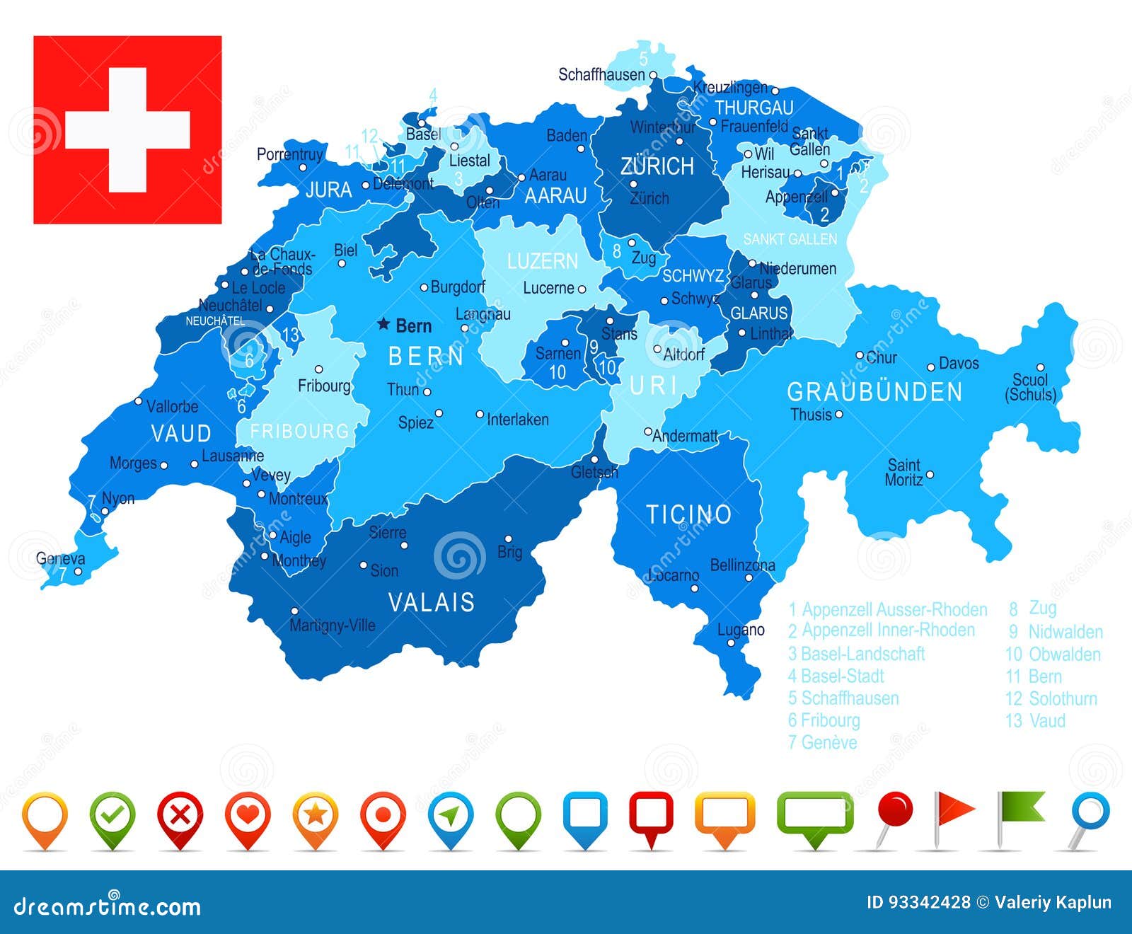 Die Schweiz - Karte Und Flagge - Illustration Stock Abbildung ...