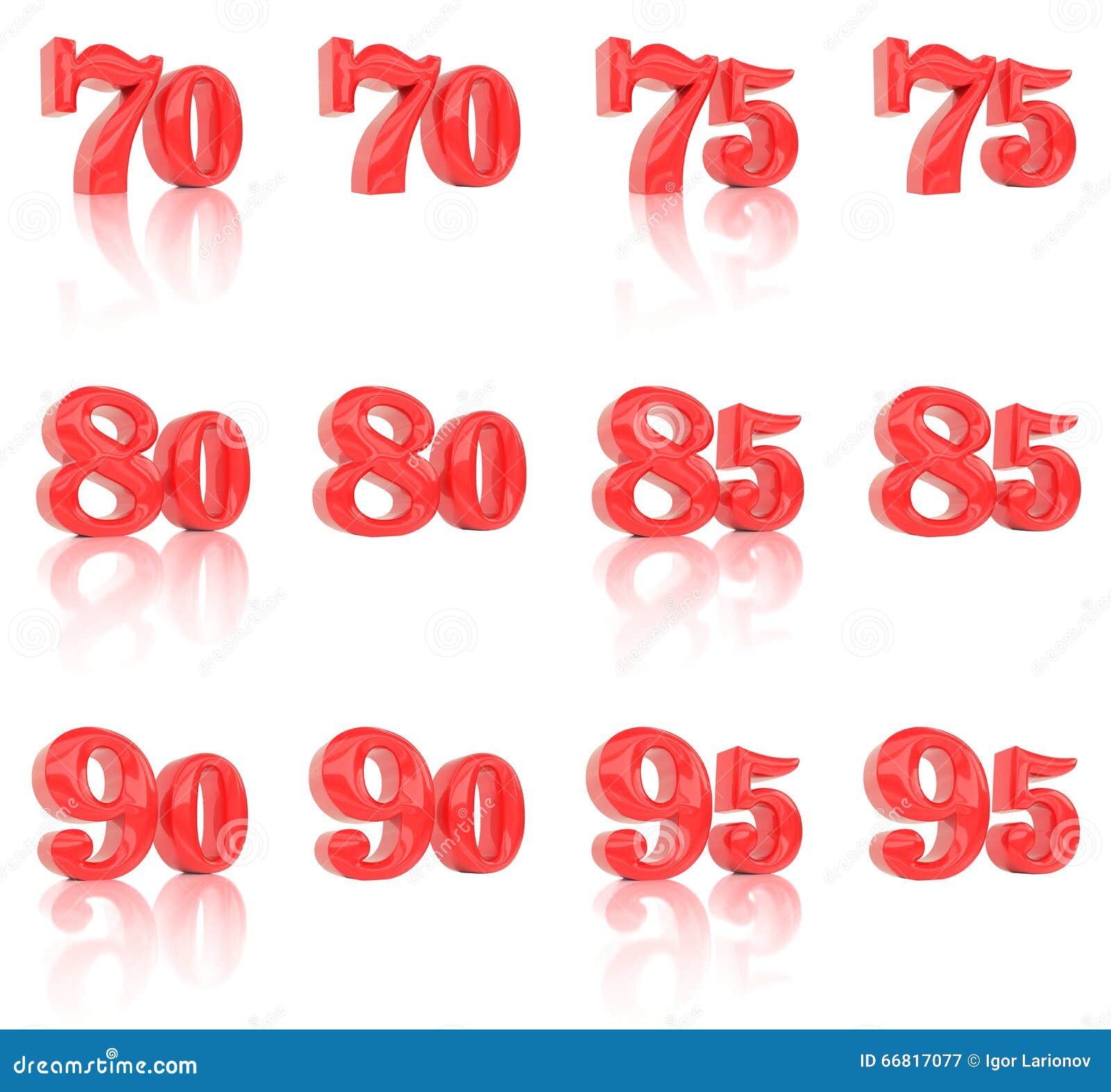 Die Zahlen Im Dreidimensionalen Bild 70 Bis 95 Stock Abbildung ...