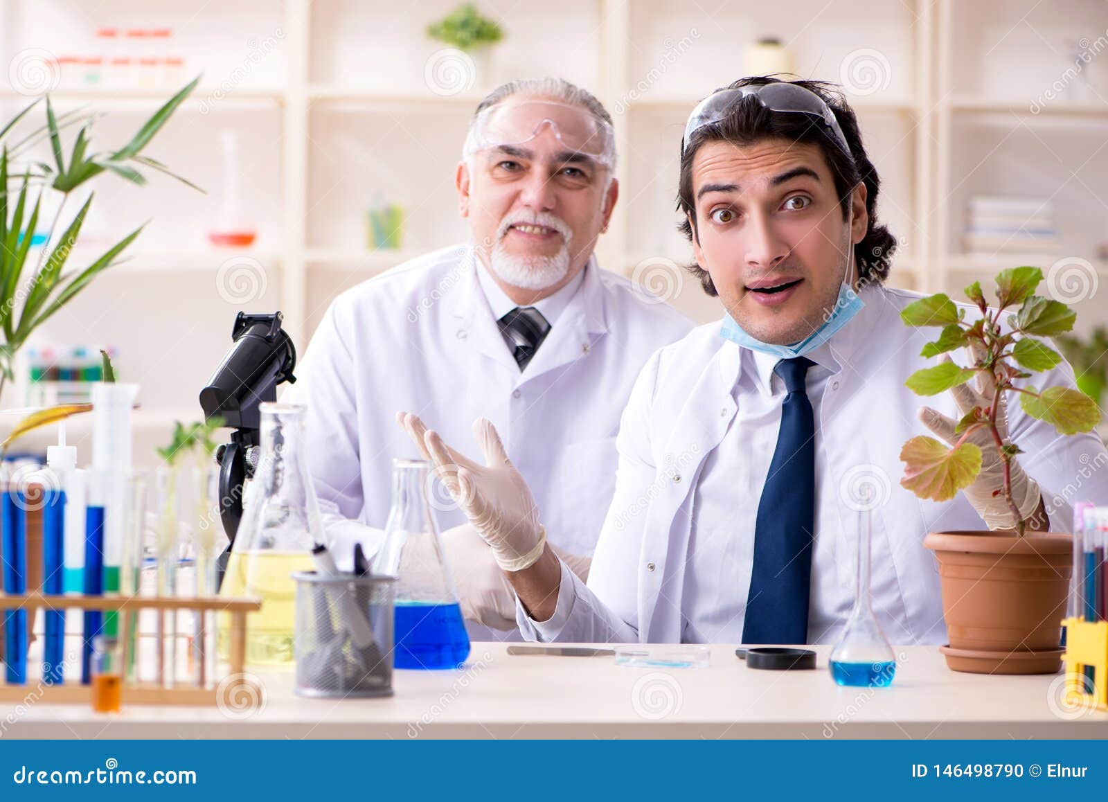 Die Zwei Chemiker, Die Im Labor Arbeiten Stockfoto - Bild von grün ...