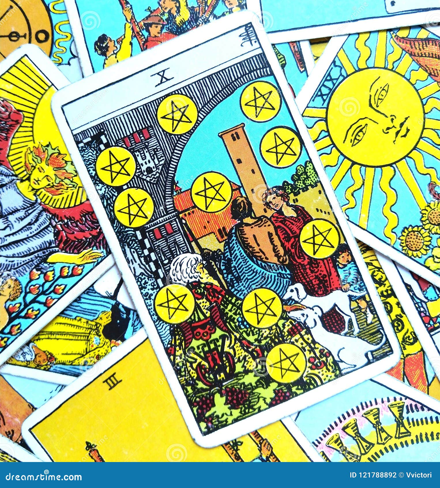 Dieci X Della Carta Di Tarocchi Dei Pentacoli Fotografia Stock - Immagine di materialistico ...