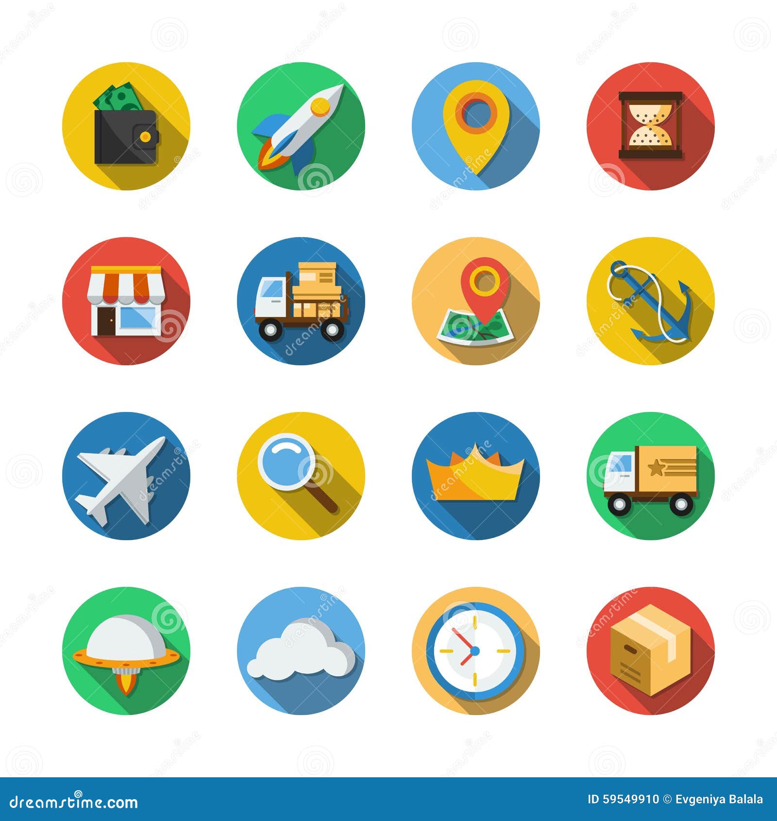 Dieciséis Diversos Iconos En Un Estilo Plano Ilustración del Vector ...