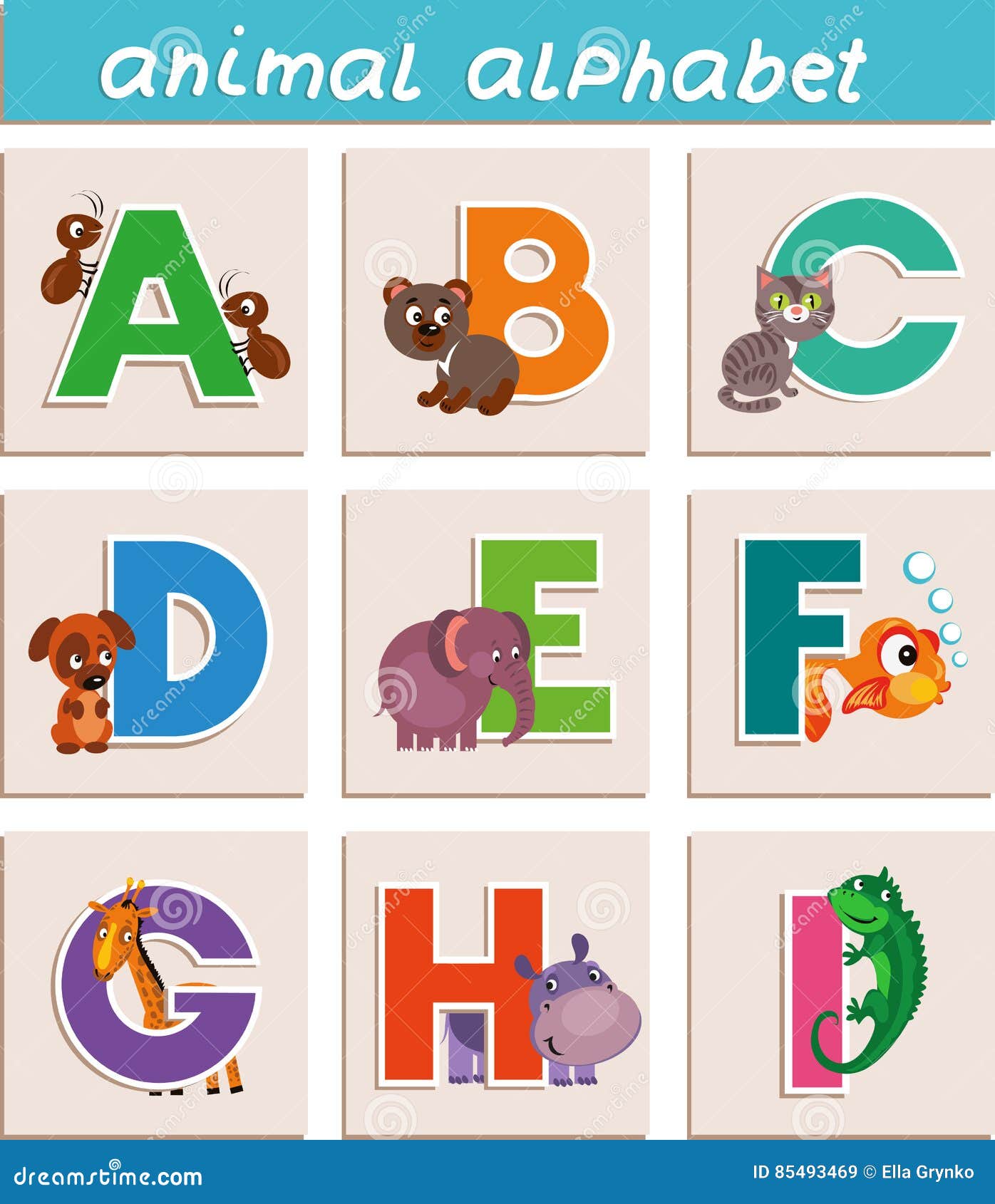 Dierlijke Alphabet_abcdefghi Vector Illustratie - Illustration of dier ...