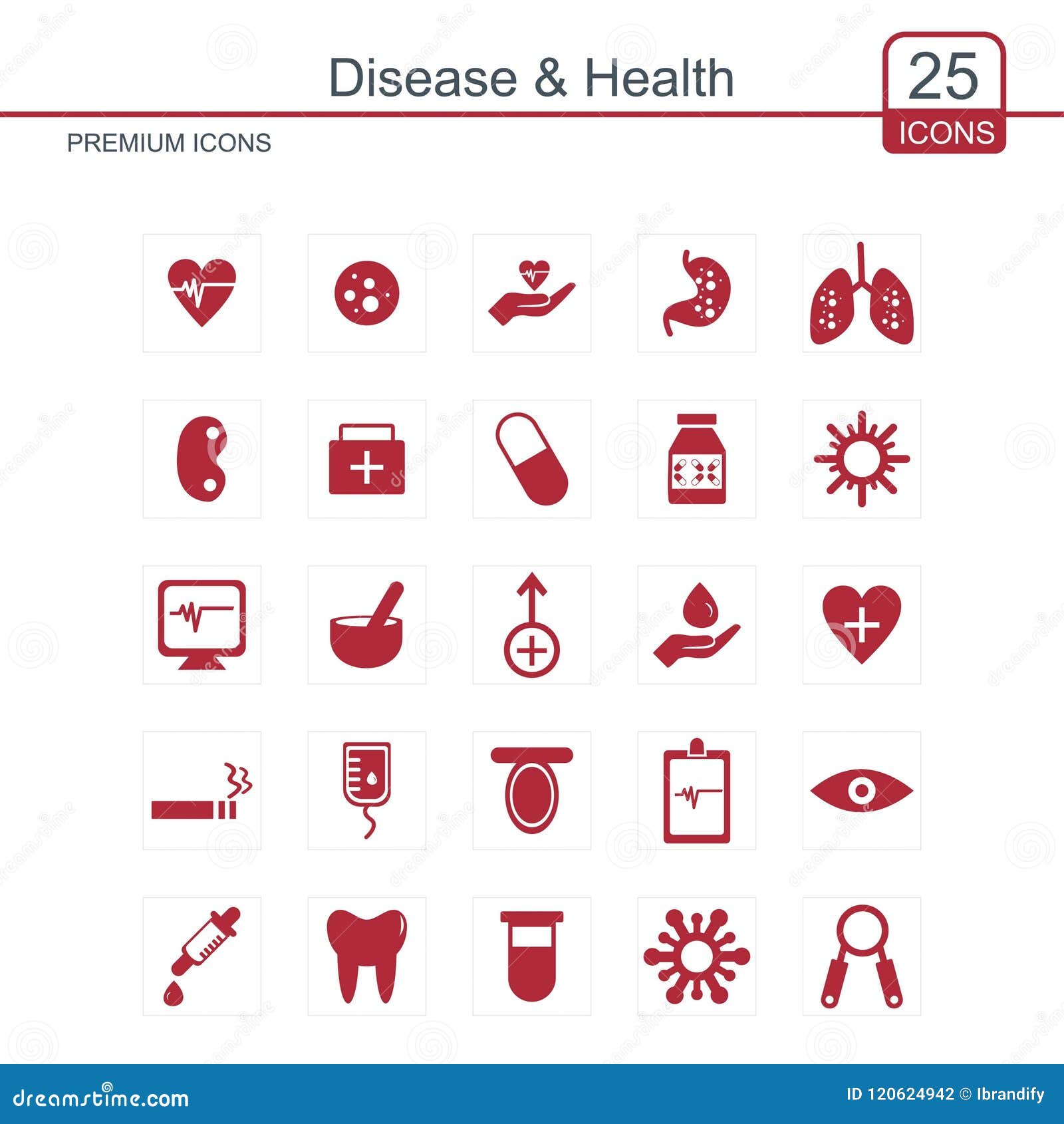 Diesease and Health Icons Set Red Stock Vector - Illustration of care ...