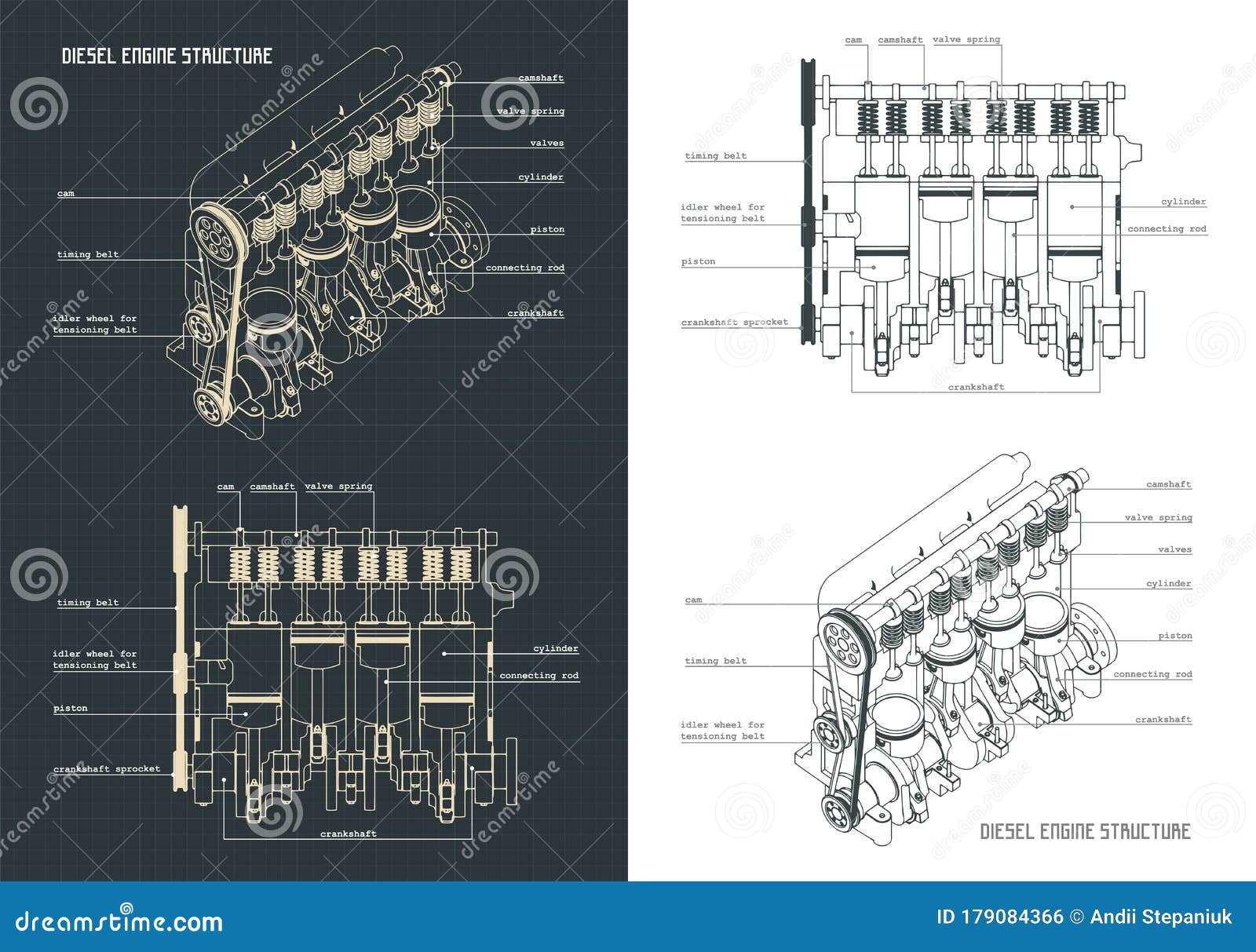 Diesel engine Blueprints stock vector. Illustration of mechanical ...