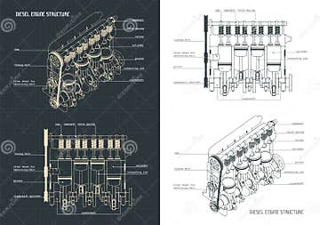 Diesel engine Blueprints stock vector. Illustration of mechanical ...