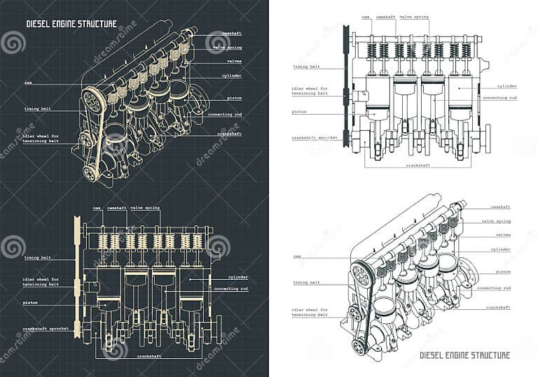 Diesel engine Blueprints stock vector. Illustration of mechanical ...