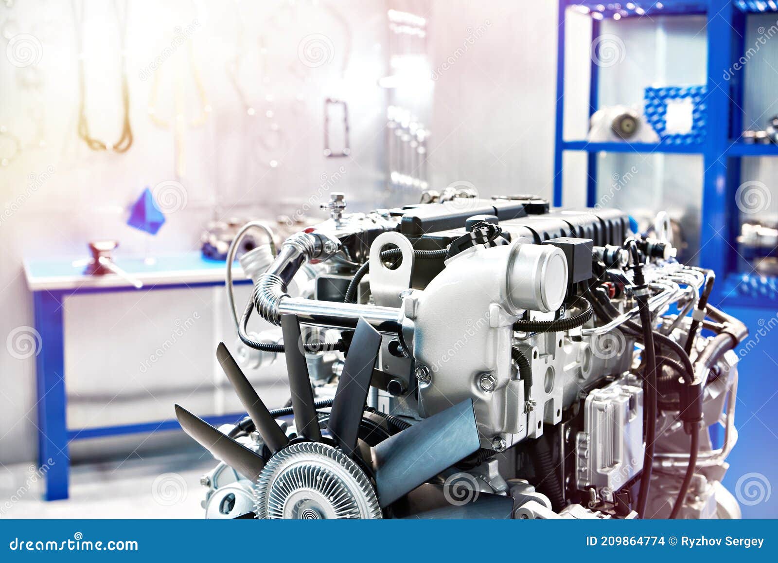 Diesel engine in workshop stock photo. Image of diesel - 209864774