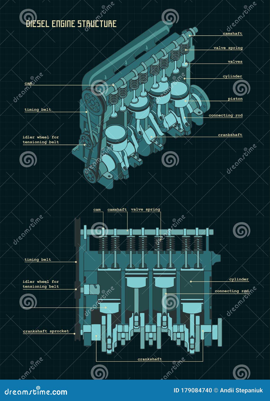 Diesel Engine Color Drawings Stock Vector - Illustration of motor ...