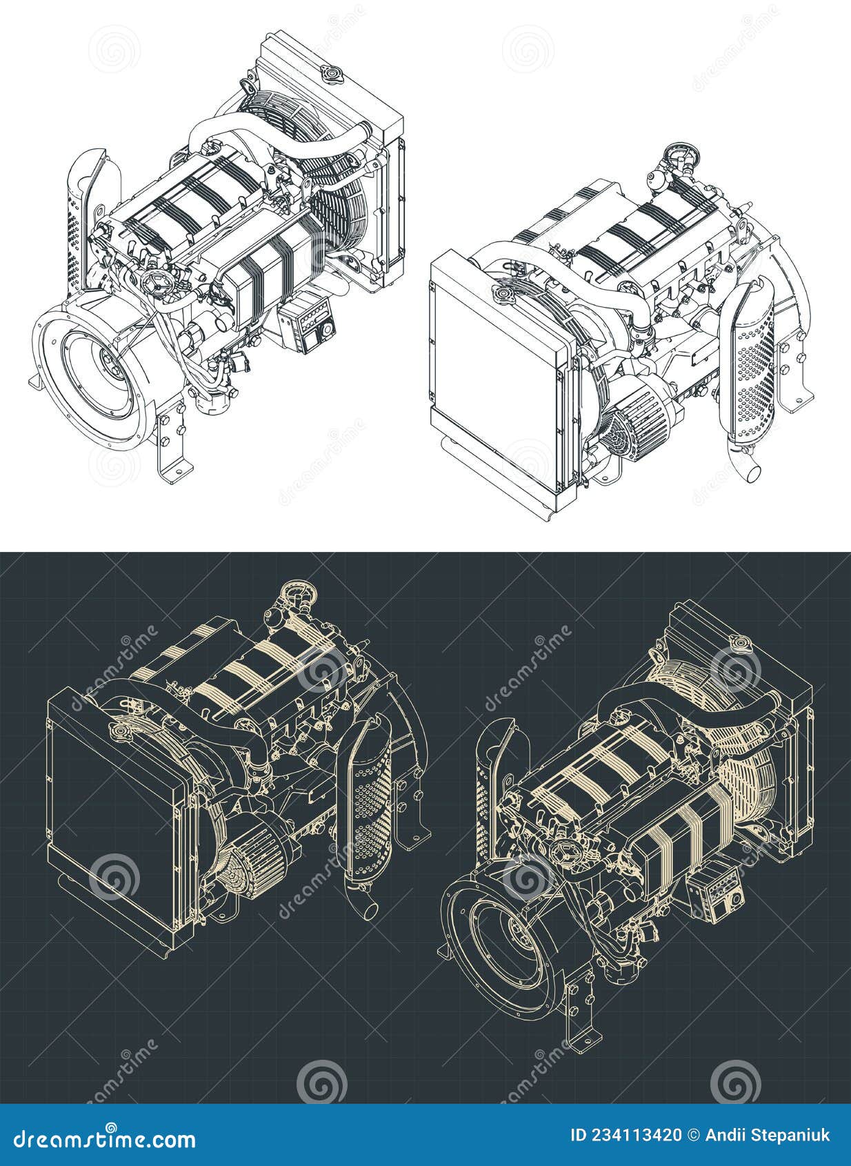 Diesel Engine Isometric Blueprints Stock Vector - Illustration of turbo ...