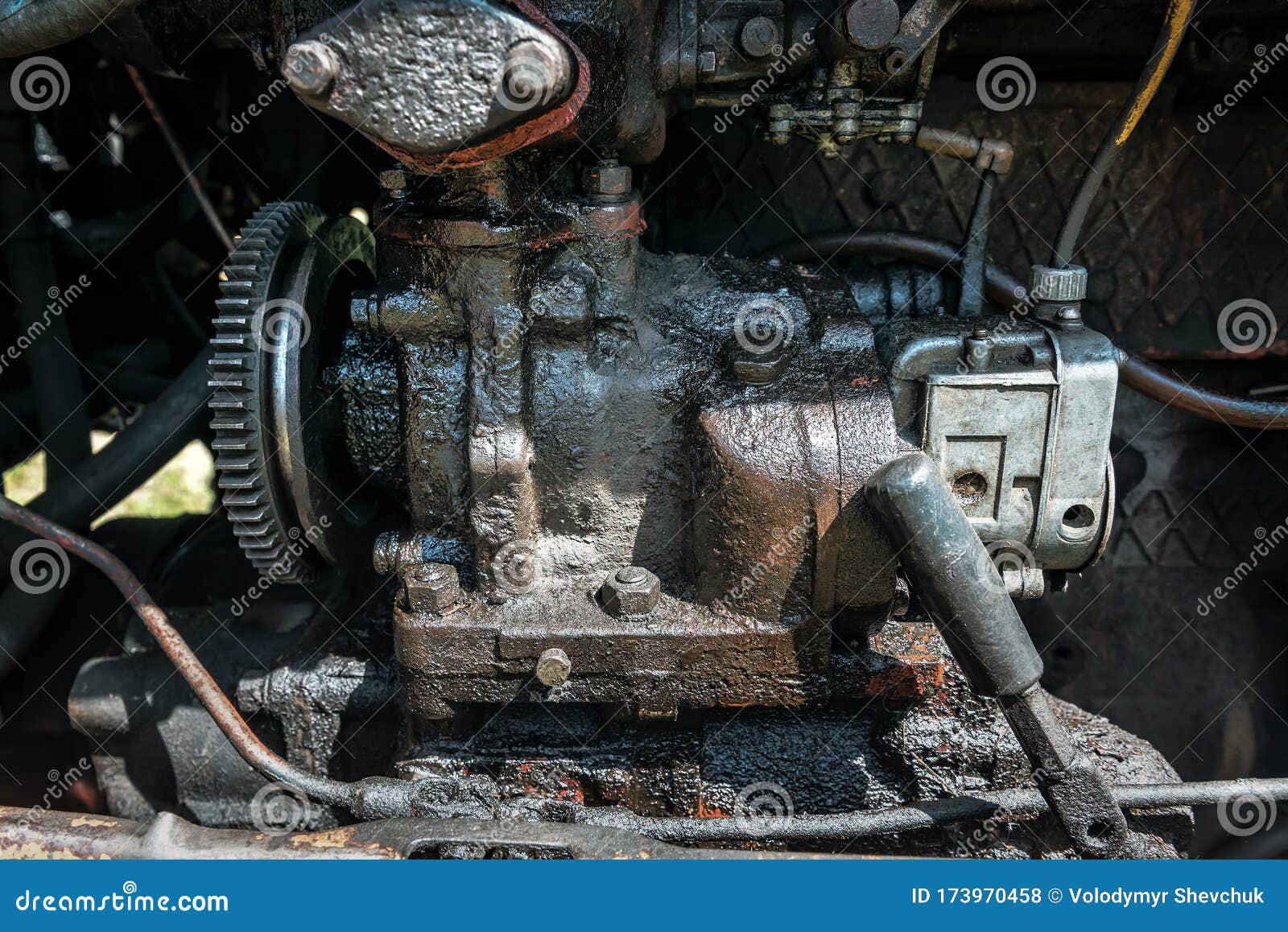 Dirty tractor engine stock photo. Image of obsolete - 173970458