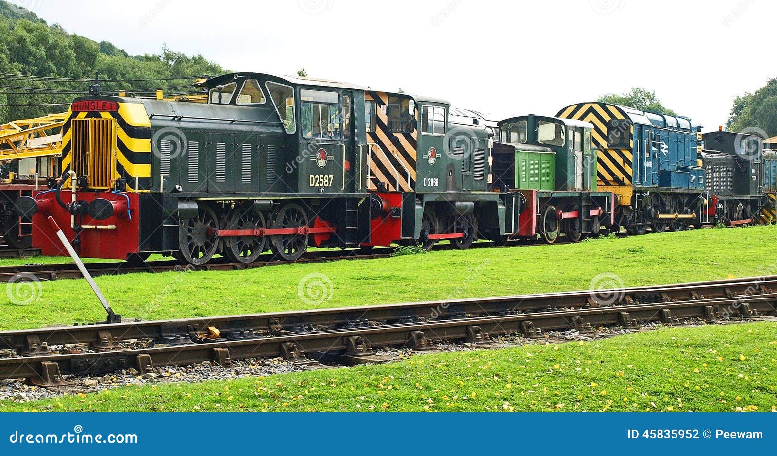 A Row of Vintage Diesel Shunting Engines at Peak Rail, England ...