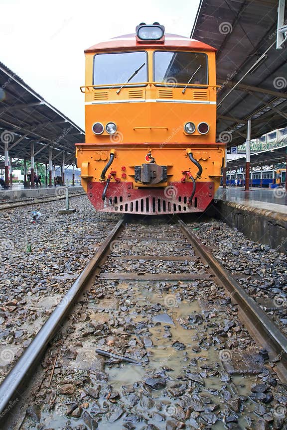 Diesel Engine of Red Orange Train Stock Image - Image of engine ...