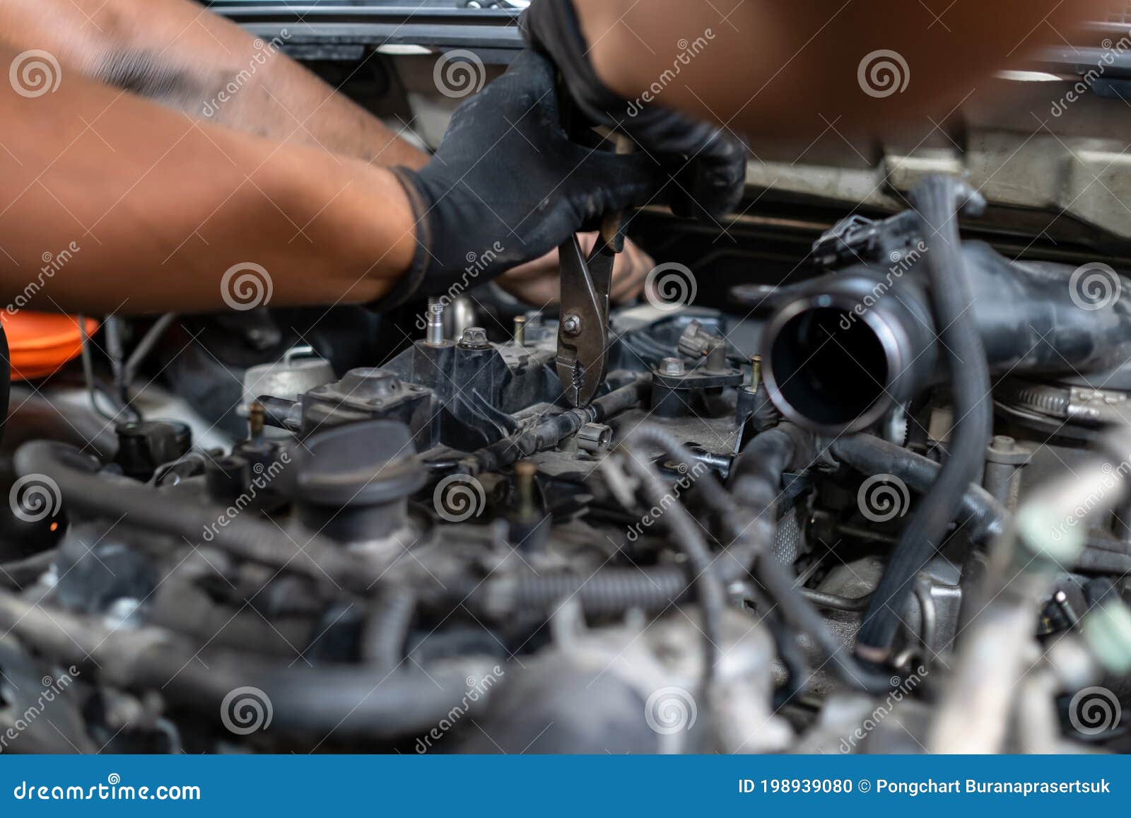 Diesel Engine during Service, or Maintenance at the Garage. the ...
