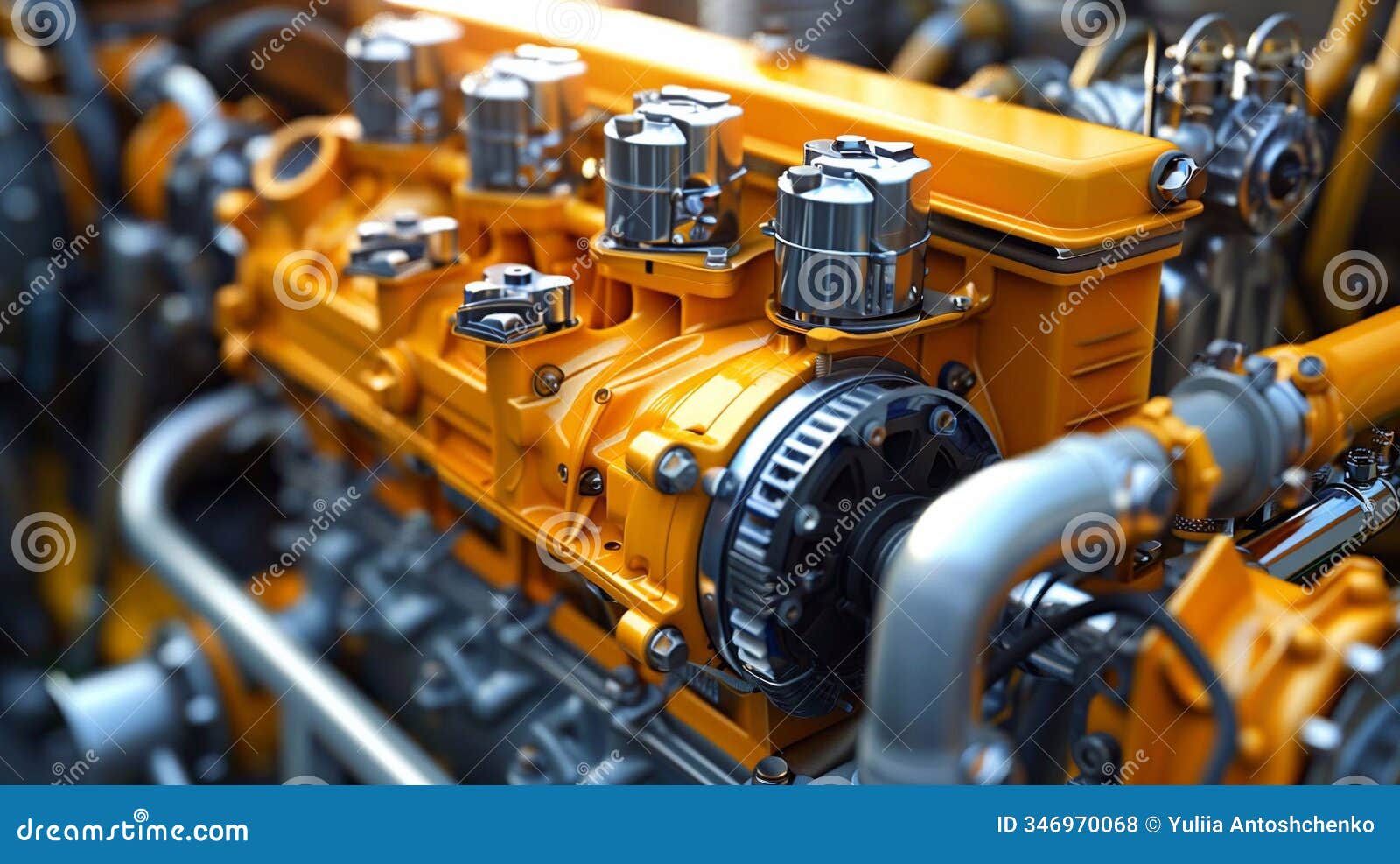 This Diesel Engine Showcases Advanced Engineering with Vibrant Yellow ...
