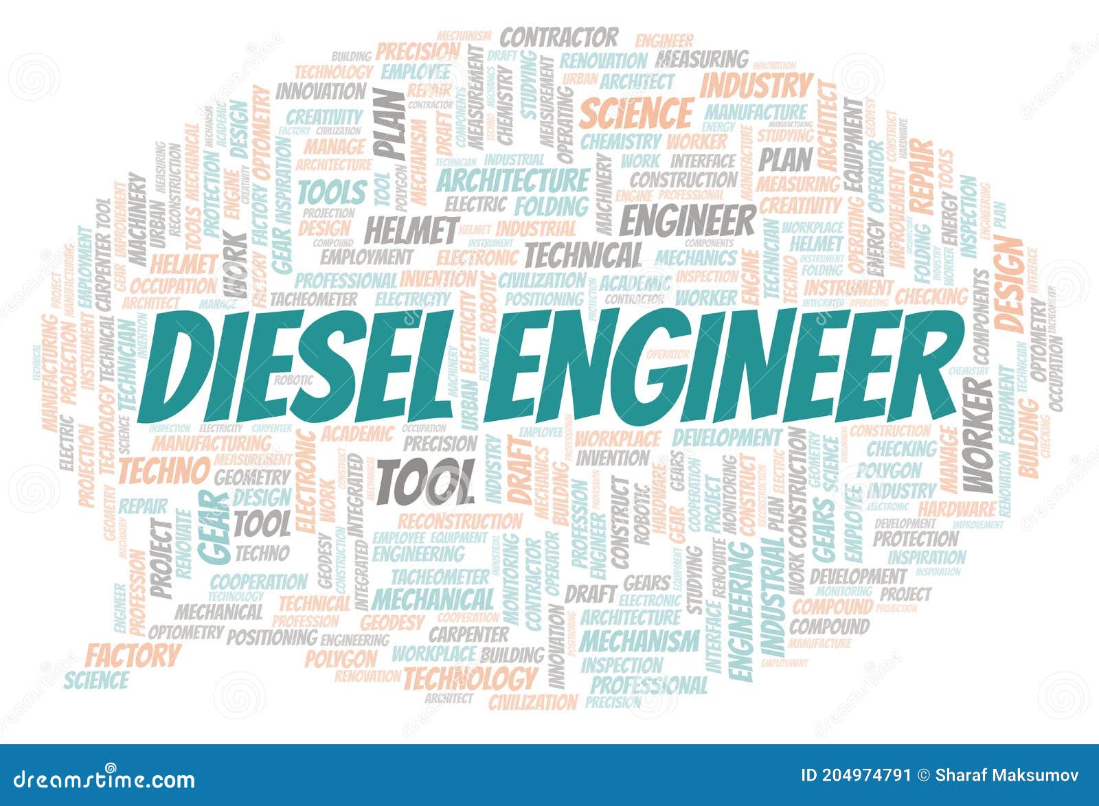 Diesel Engineer Typography Word Cloud Create with the Text only Stock ...
