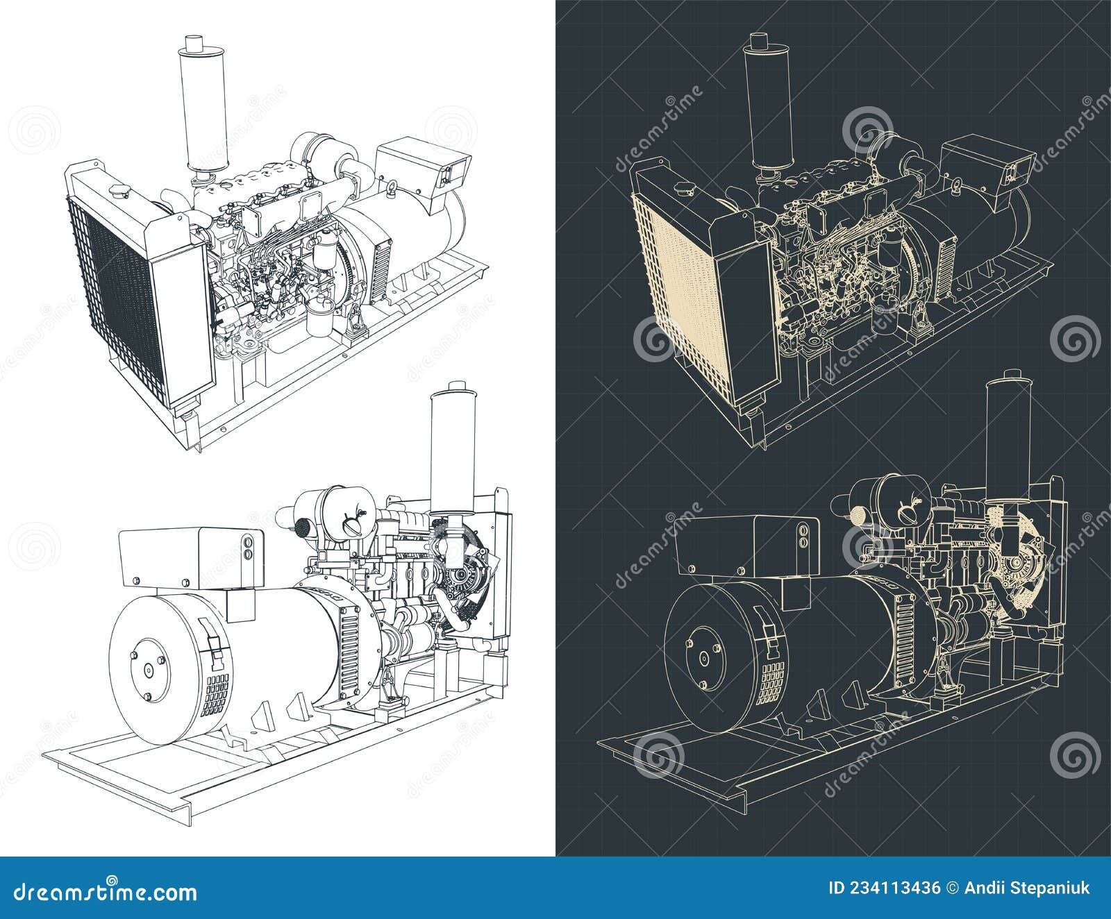 Diesel generator drawings stock vector. Illustration of vector - 234113436