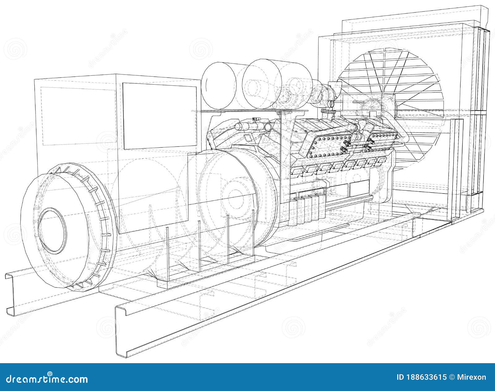 Diesel Generator. the Layers of Visible and Invisible Lines are ...