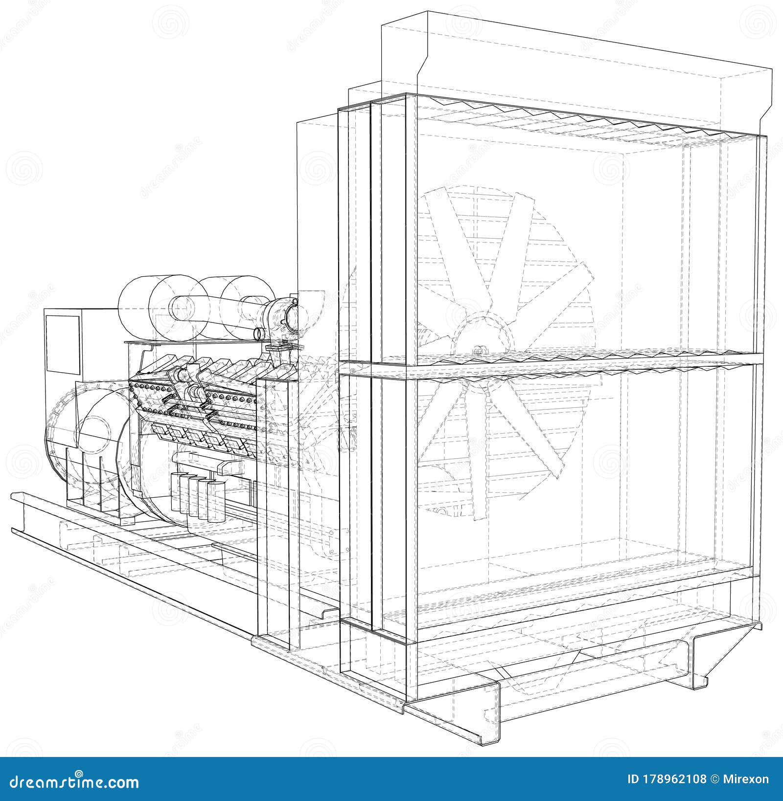 Diesel Generator. the Layers of Visible and Invisible Lines are ...