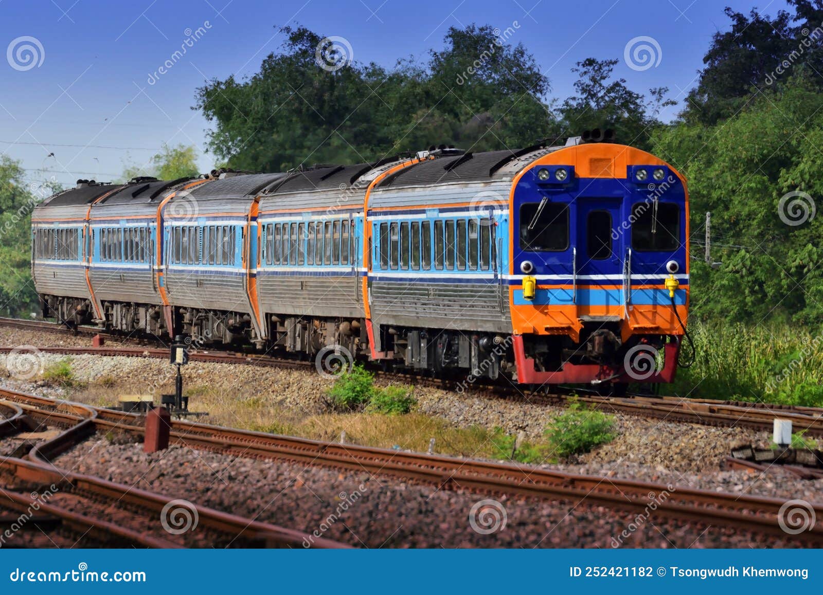Diesel Railcar on the Railway Stock Photo - Image of railroad, field ...