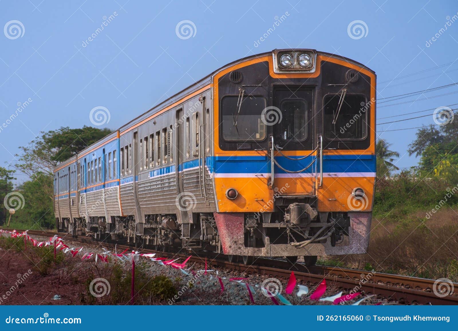 Diesel Railcar on the Railway. Stock Photo - Image of green, side ...