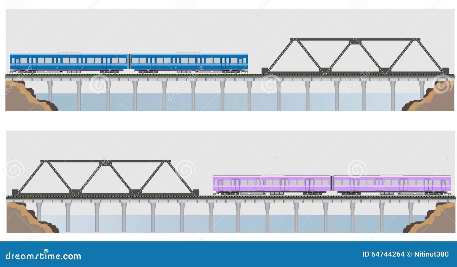 Diesel Railcar Train and Bridge Stock Illustration - Illustration of ...