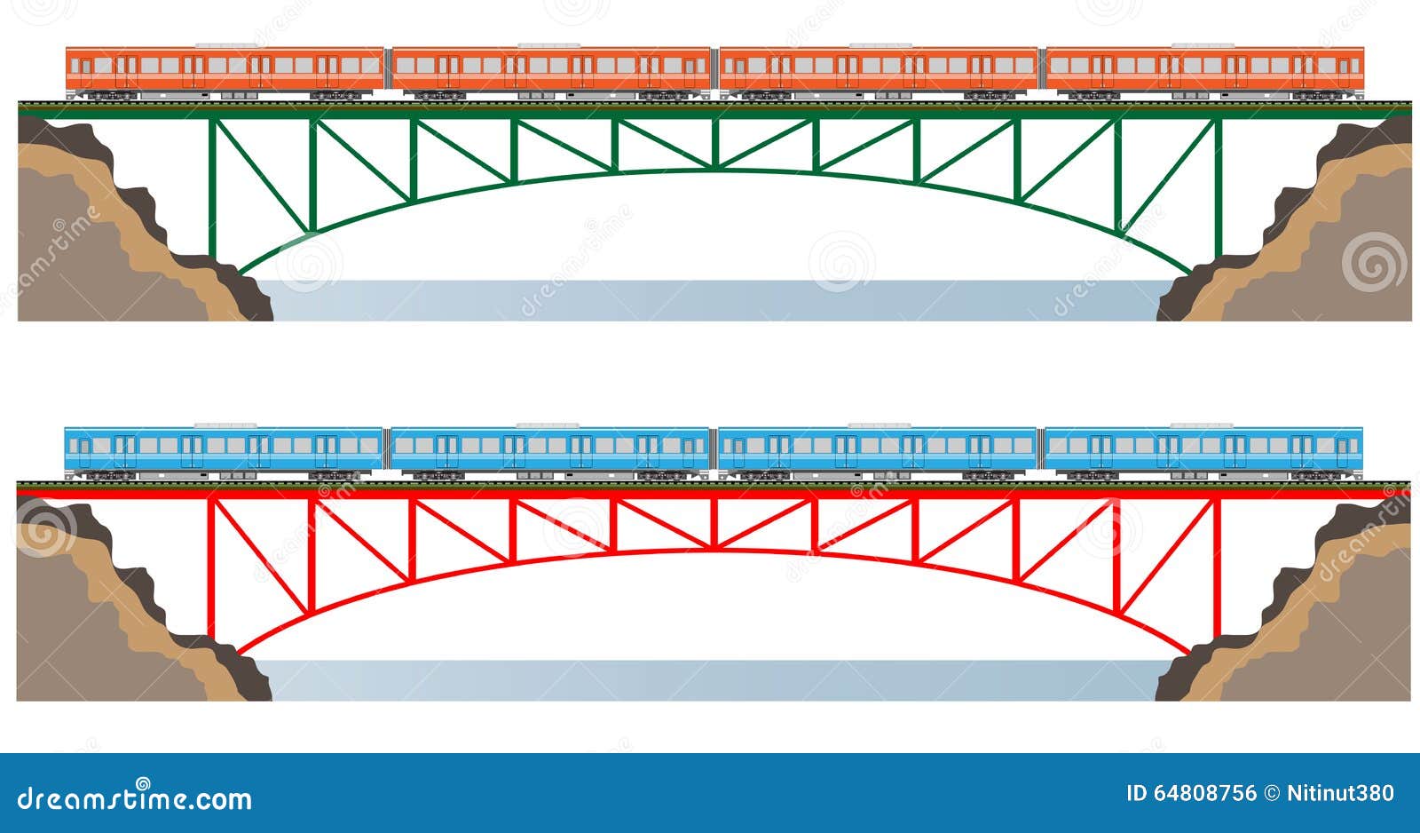 Diesel Railcar Train and Bridge Stock Illustration - Illustration of ...