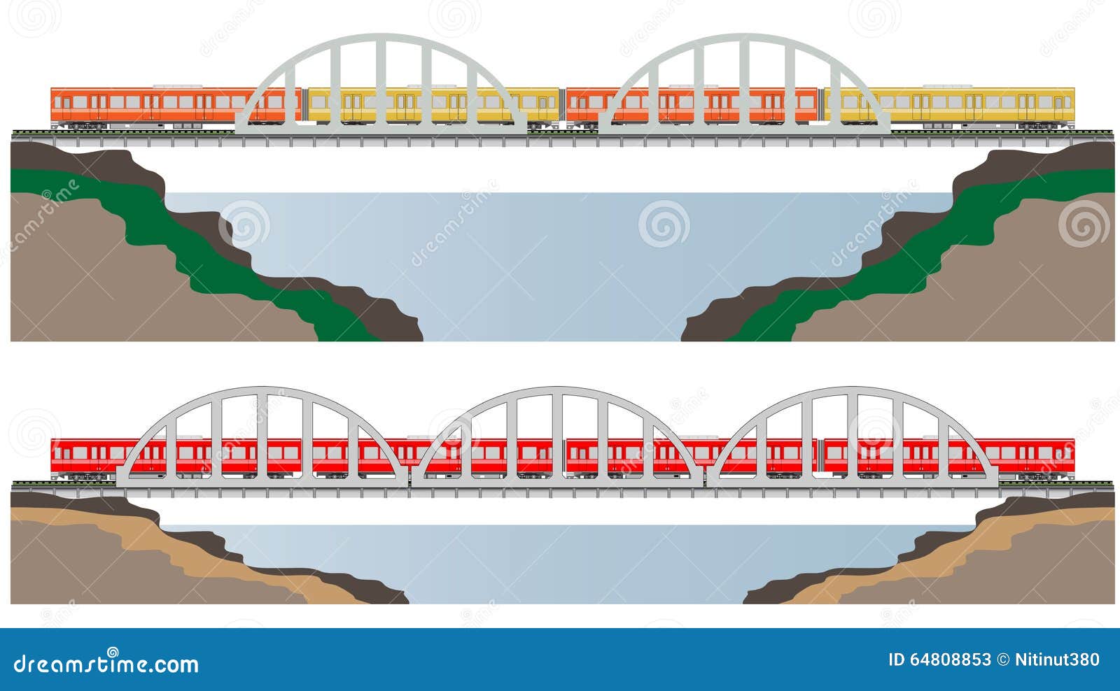 Diesel Railcar Train and Bridge Stock Illustration - Illustration of ...
