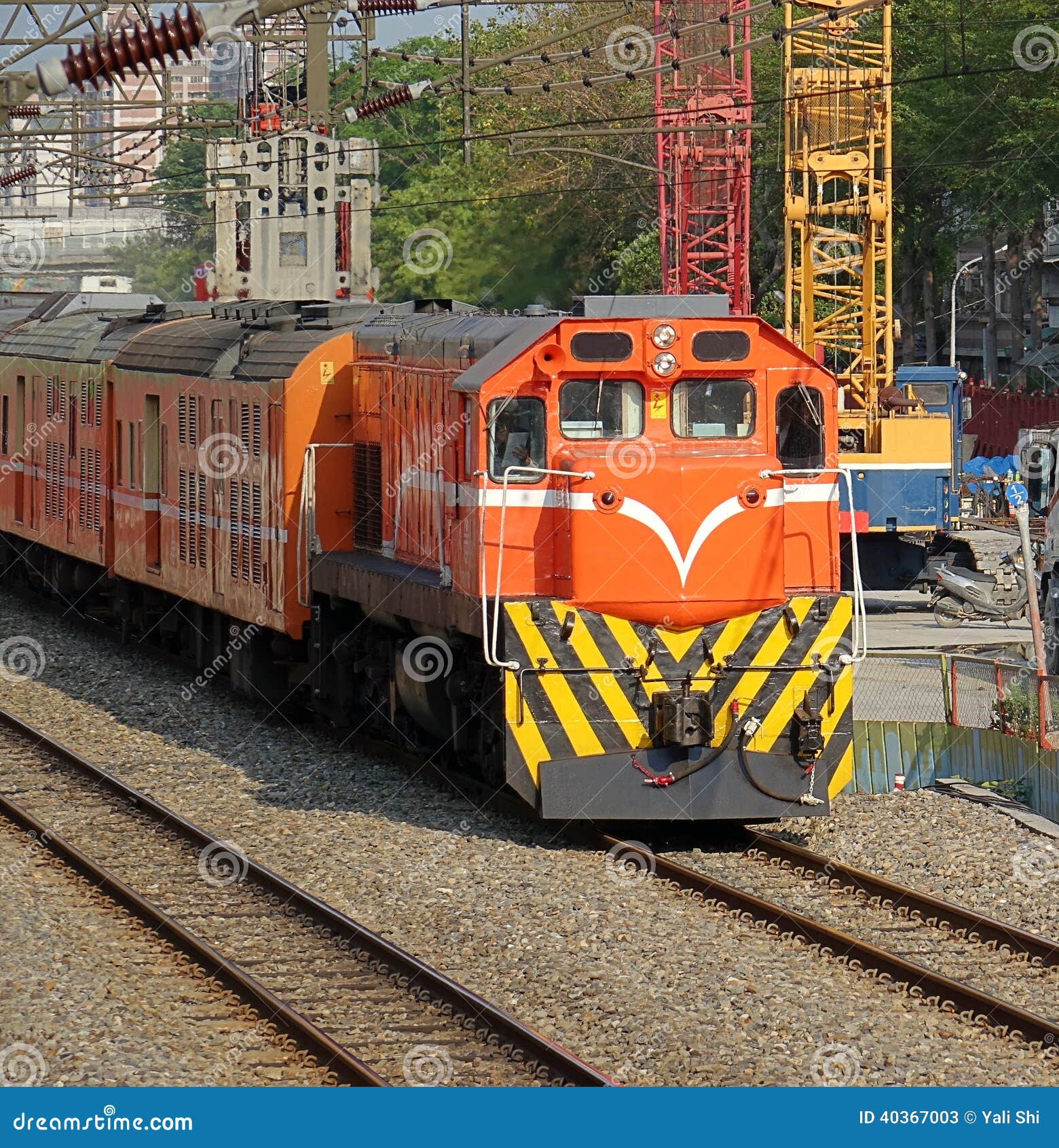 Diesel Train Passes Construction Site Stock Image - Image of fumes ...
