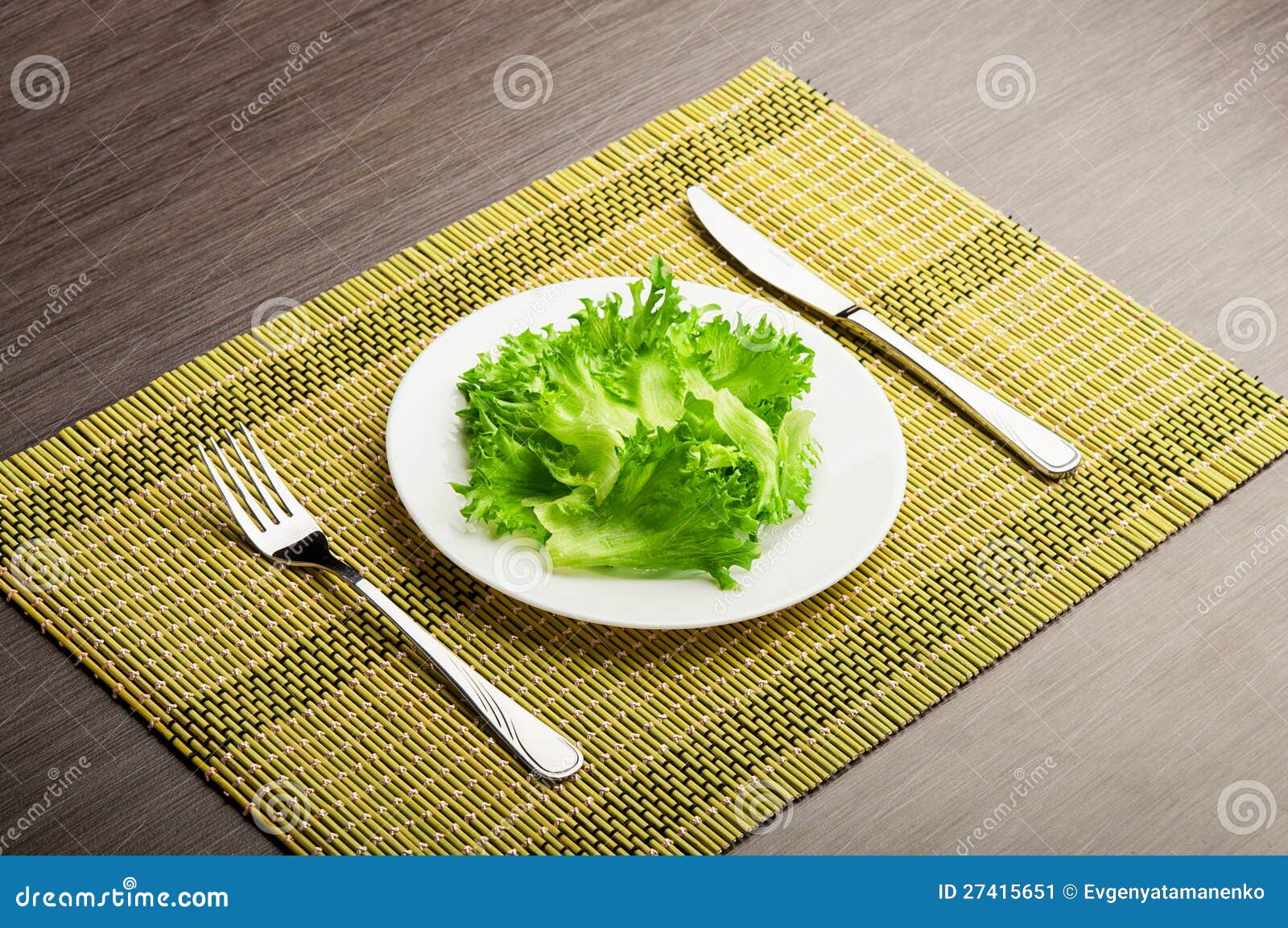 Diet Concept. Green Lettuce on a Plate Stock Image - Image of fork ...