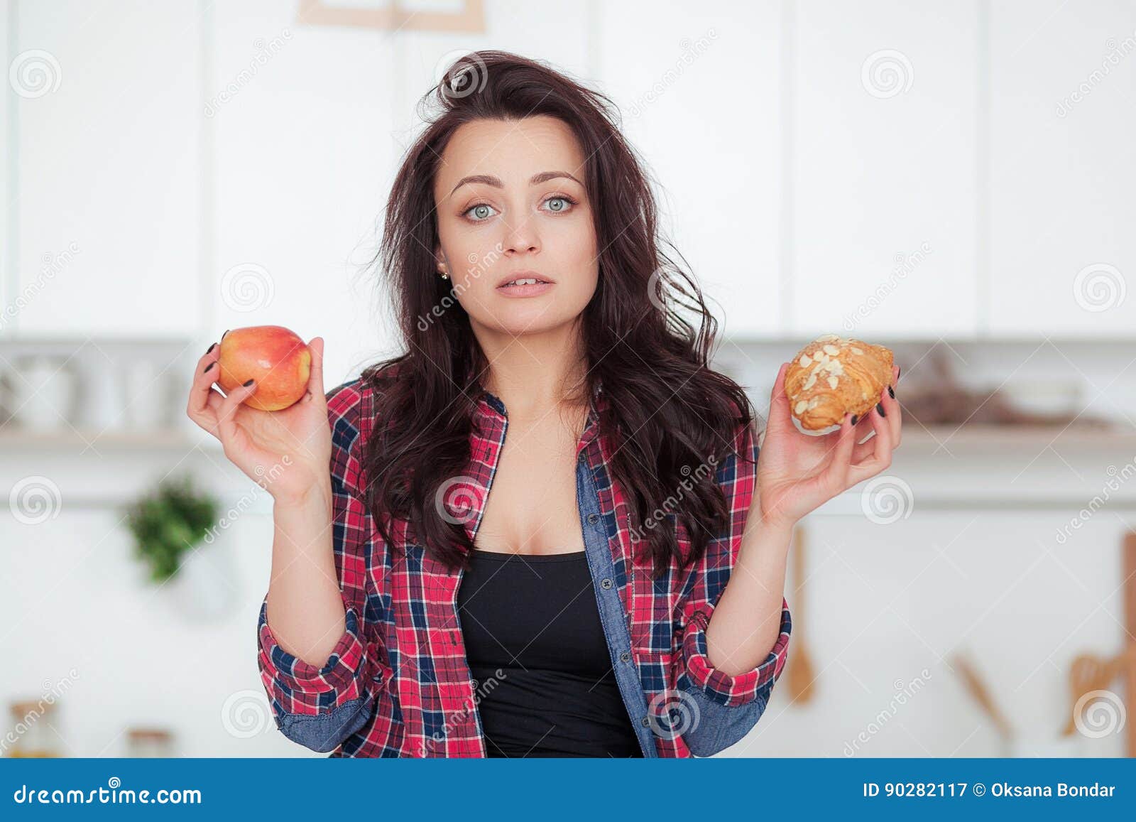 Diet Dieting Concept Healthy Food Beautiful Young Woman Choosing