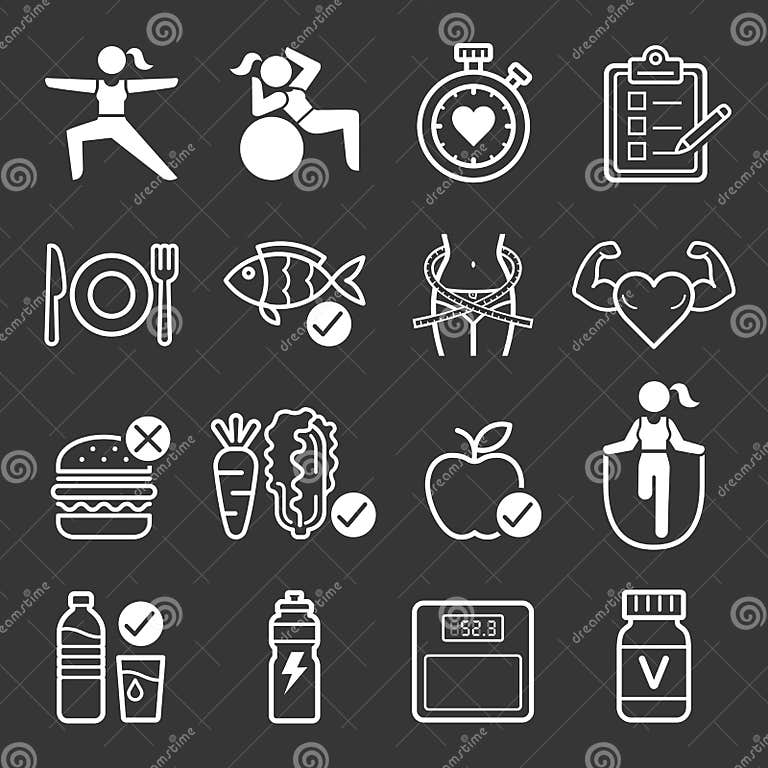 Diet and exercise icons. stock vector. Illustration of female - 72725703