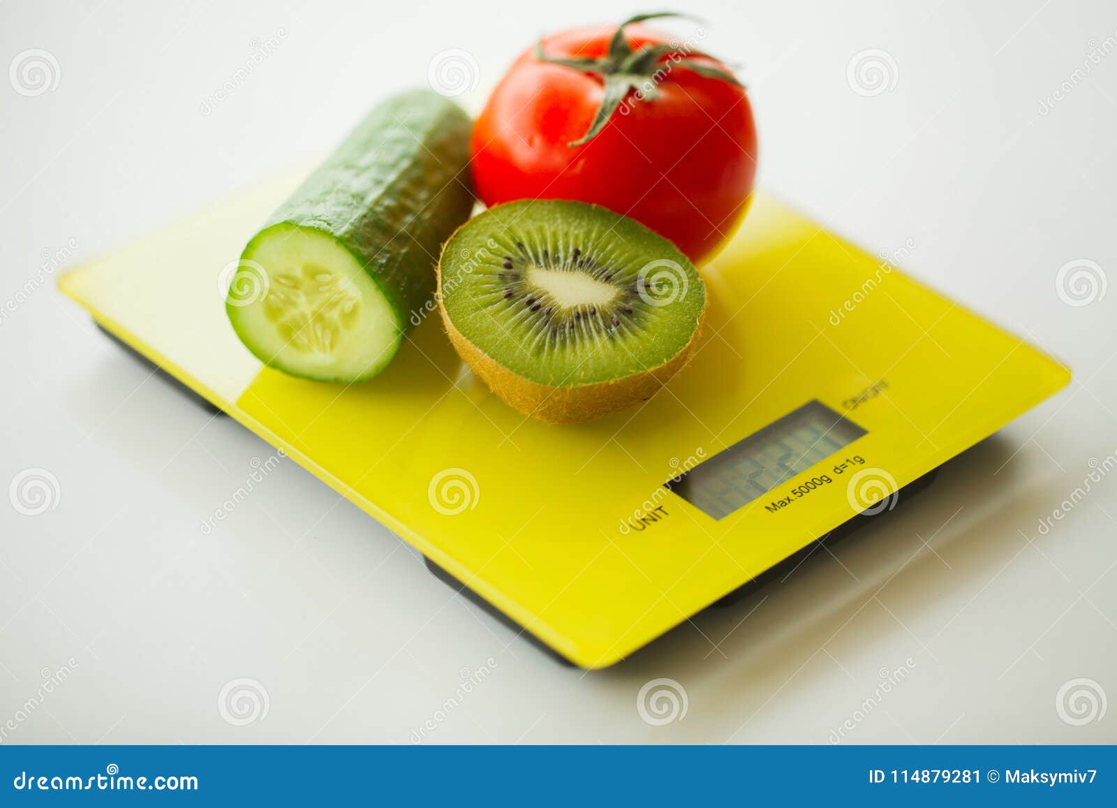 Diet. Fruits and Vegetables on Weight Scale Stock Image - Image of ...