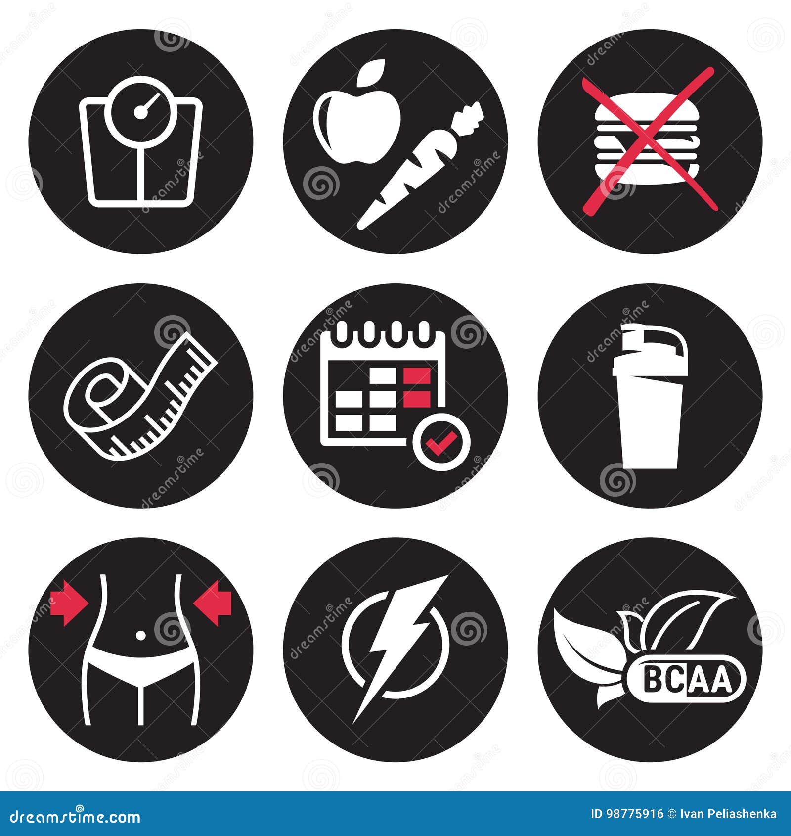 Diet icons set stock illustration. Illustration of graph - 98775916