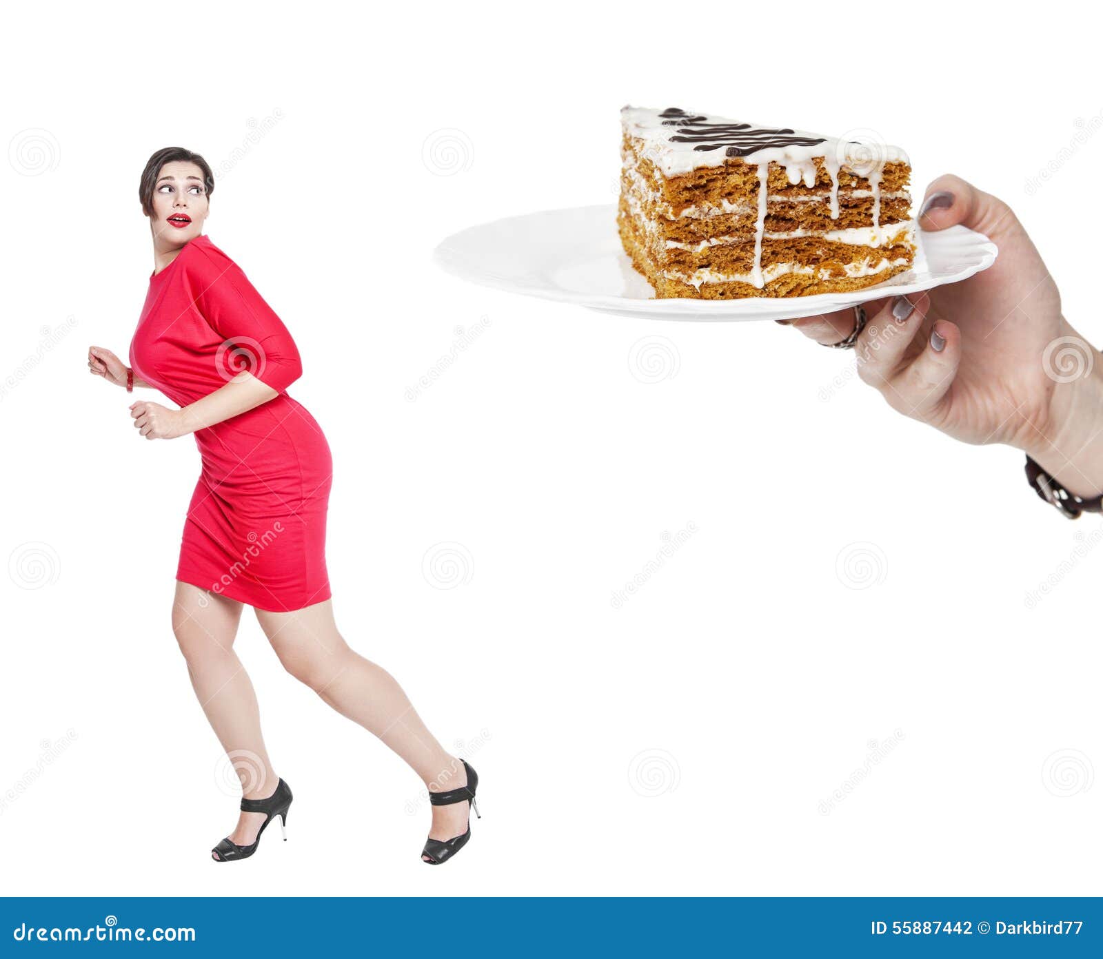 Diet and Nutrition Concept. Plus Size Woman Afraid Cake Stock Photo ...