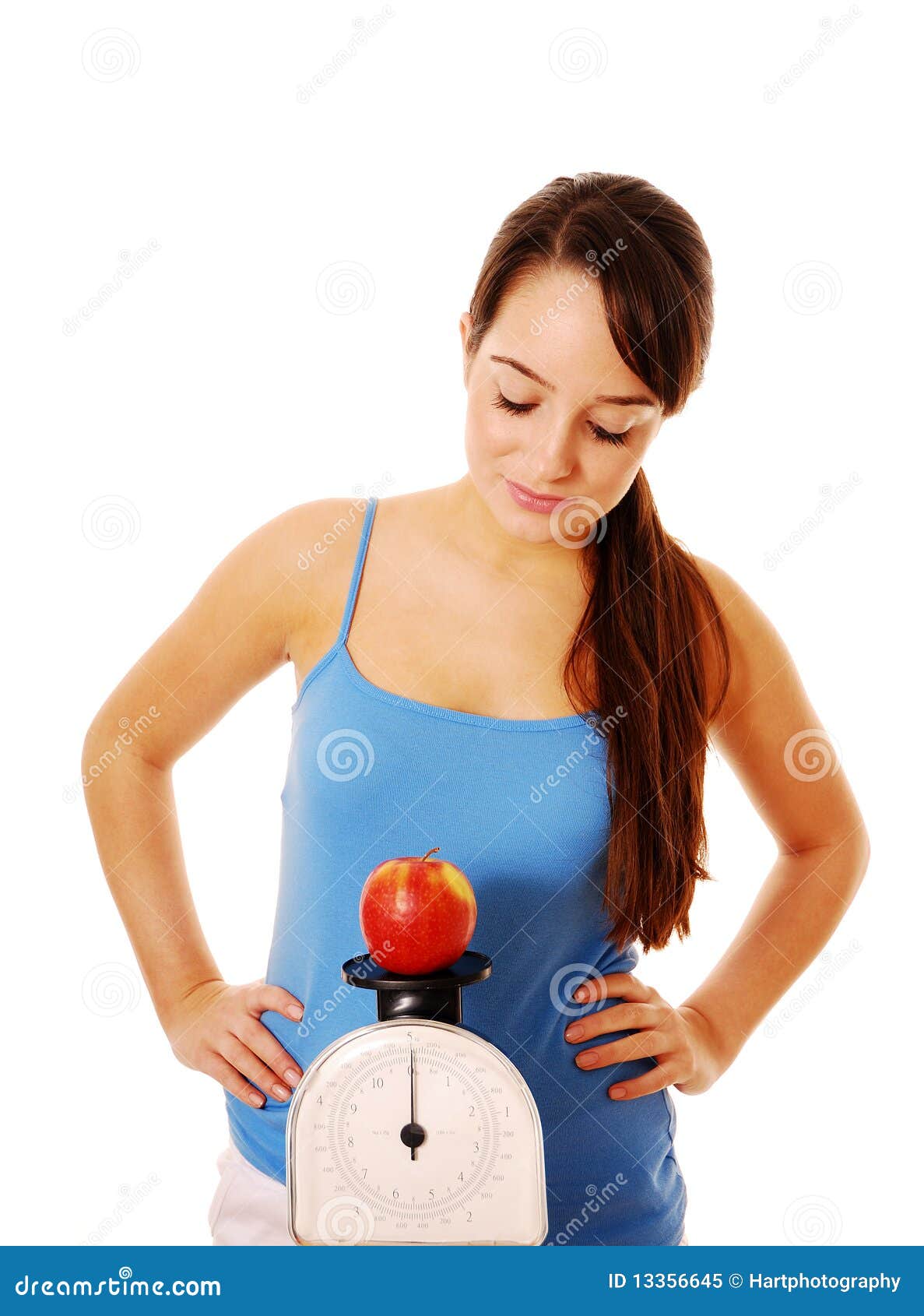 Diet obsessed stock image. Image of woman, scales, fruit - 13356645