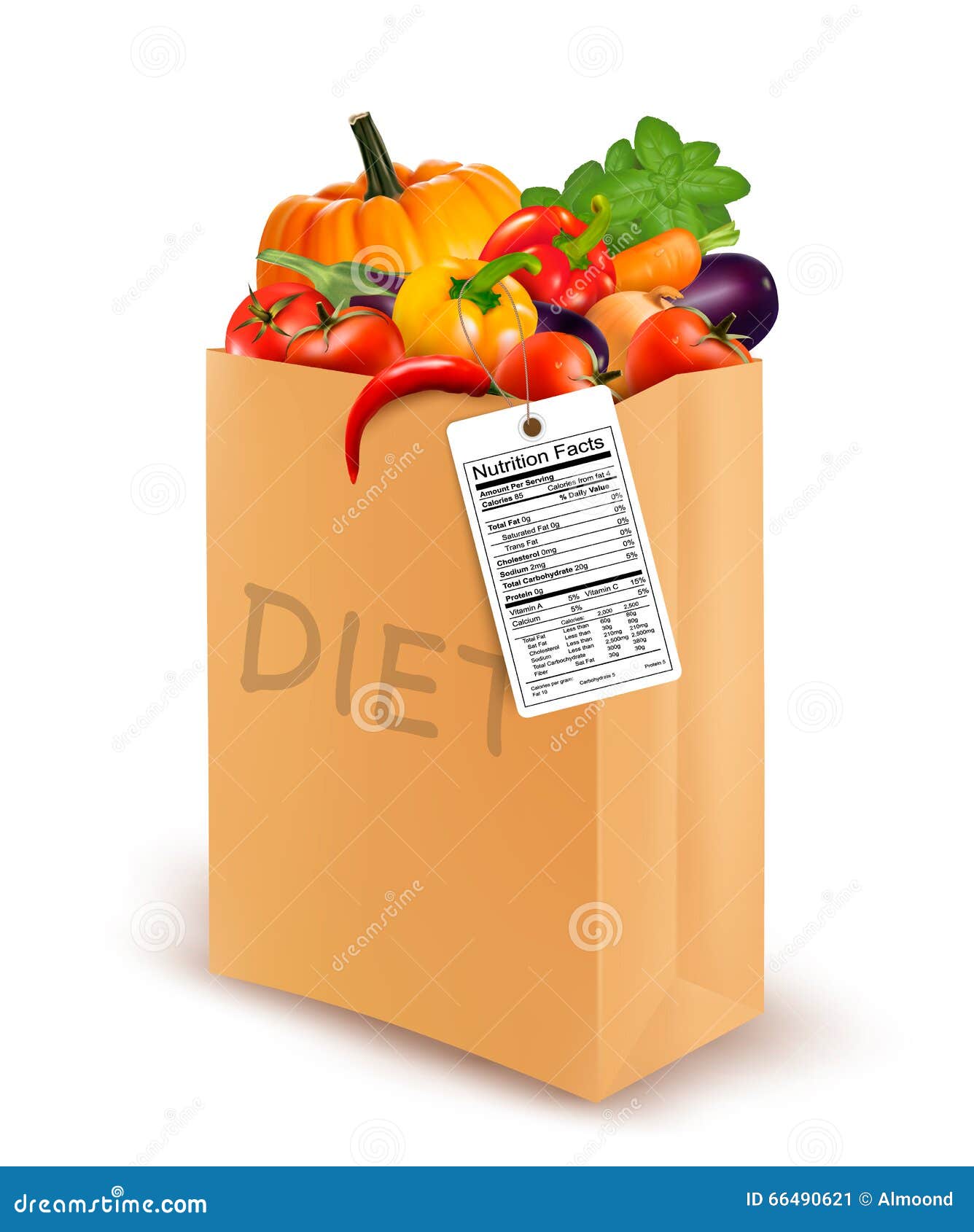 Diet Paper Bag With Vegetables And A Nutritional Label. Cartoon Vector ...