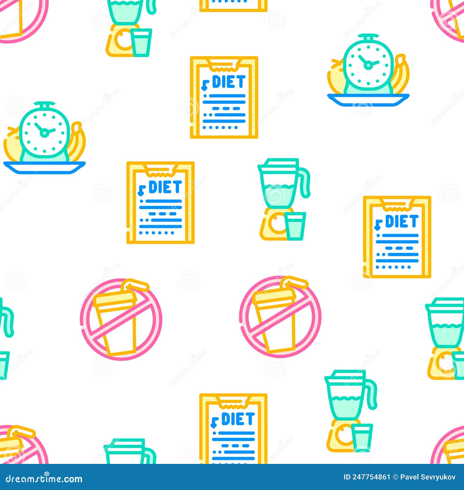 Diet Products and Tool Vector Seamless Pattern Stock Illustration ...