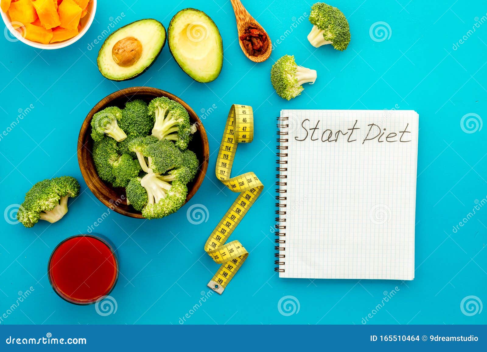 Diet Program Mockup. Start Diet Text in Notebook Near Vegetables on ...
